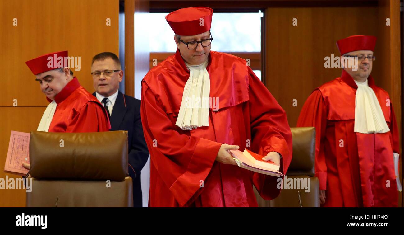 Karlsruhe, Germany. 17th Jan, 2017. Judges of the second senate of the ...