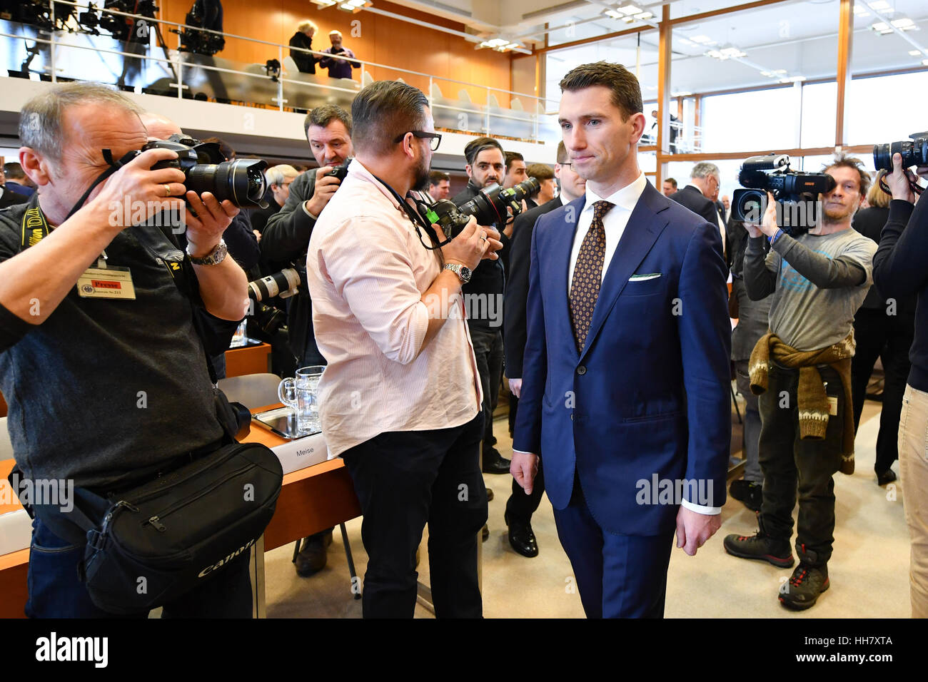 Karlsruhe, Germany. 17th Jan, 2017. NPD party leader Frank Franz (r ...