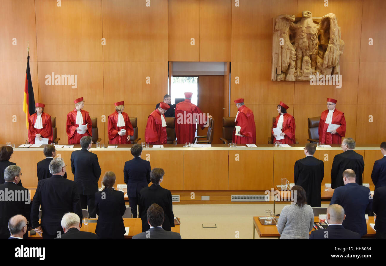 Karlsruhe, Germany. 17th Jan, 2017. The judges of the second senate of ...