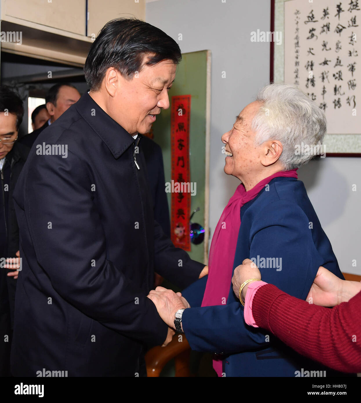 Beijing, China. 17th Jan, 2017. Liu Yunshan (L), a member of the ...