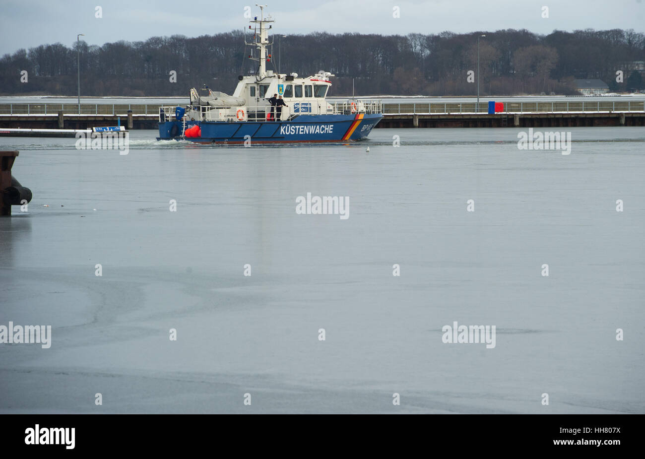Stralsund, Germany. 17th Jan, 2017. A German coast guard vessel in iced ...