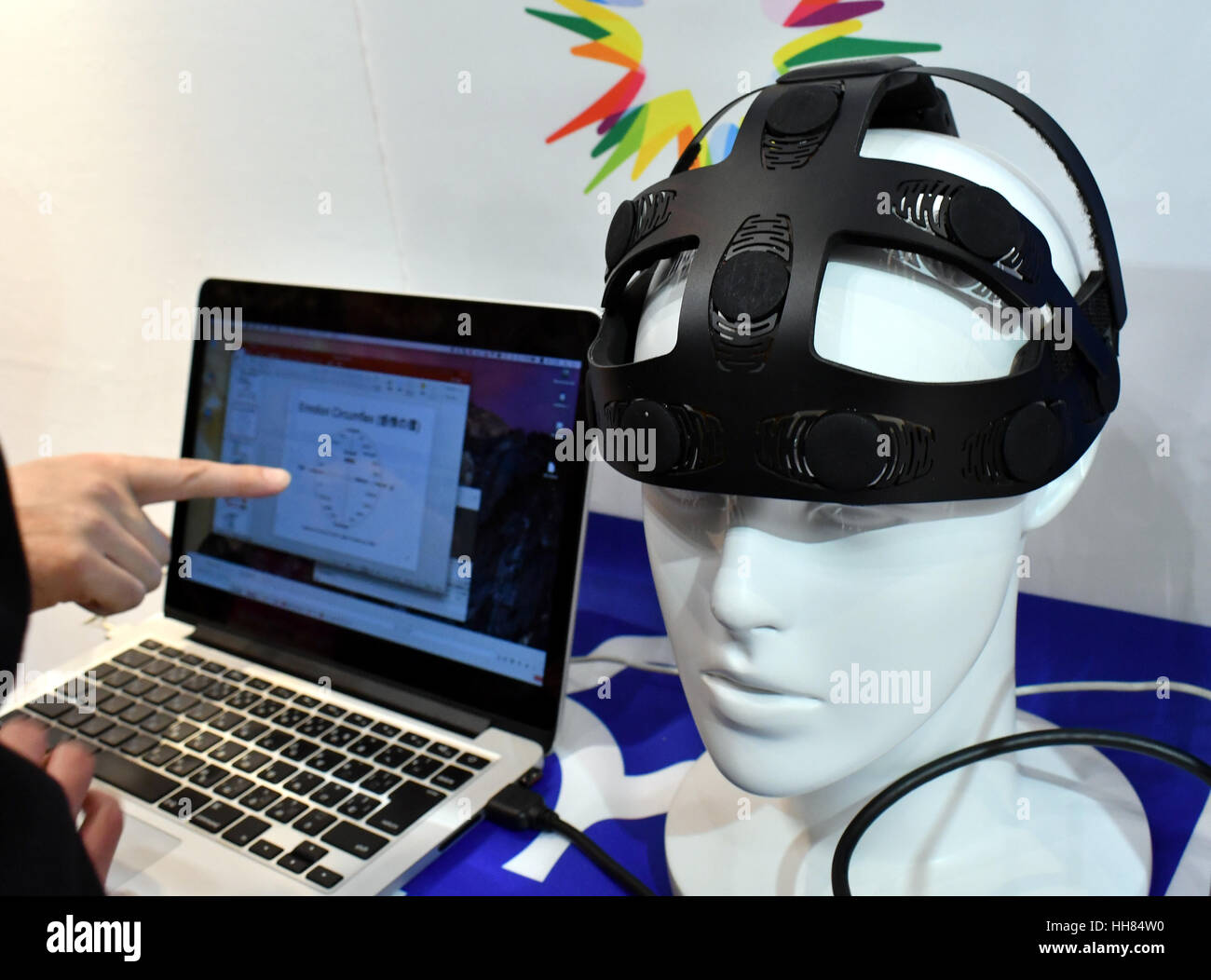 Tokyo, Japan. 18th Jan, 2017. Wearable sensor systems are displayed at ...