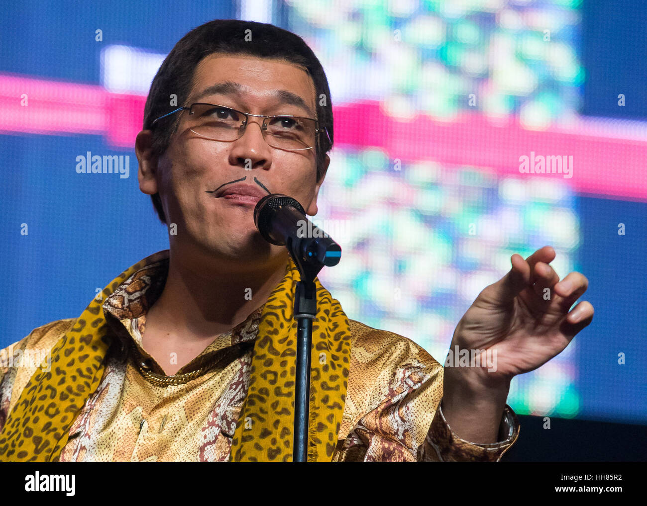 Chiba, Japan. 13th Jan, 2017. Japanese comedian Pikotaro performs on ...