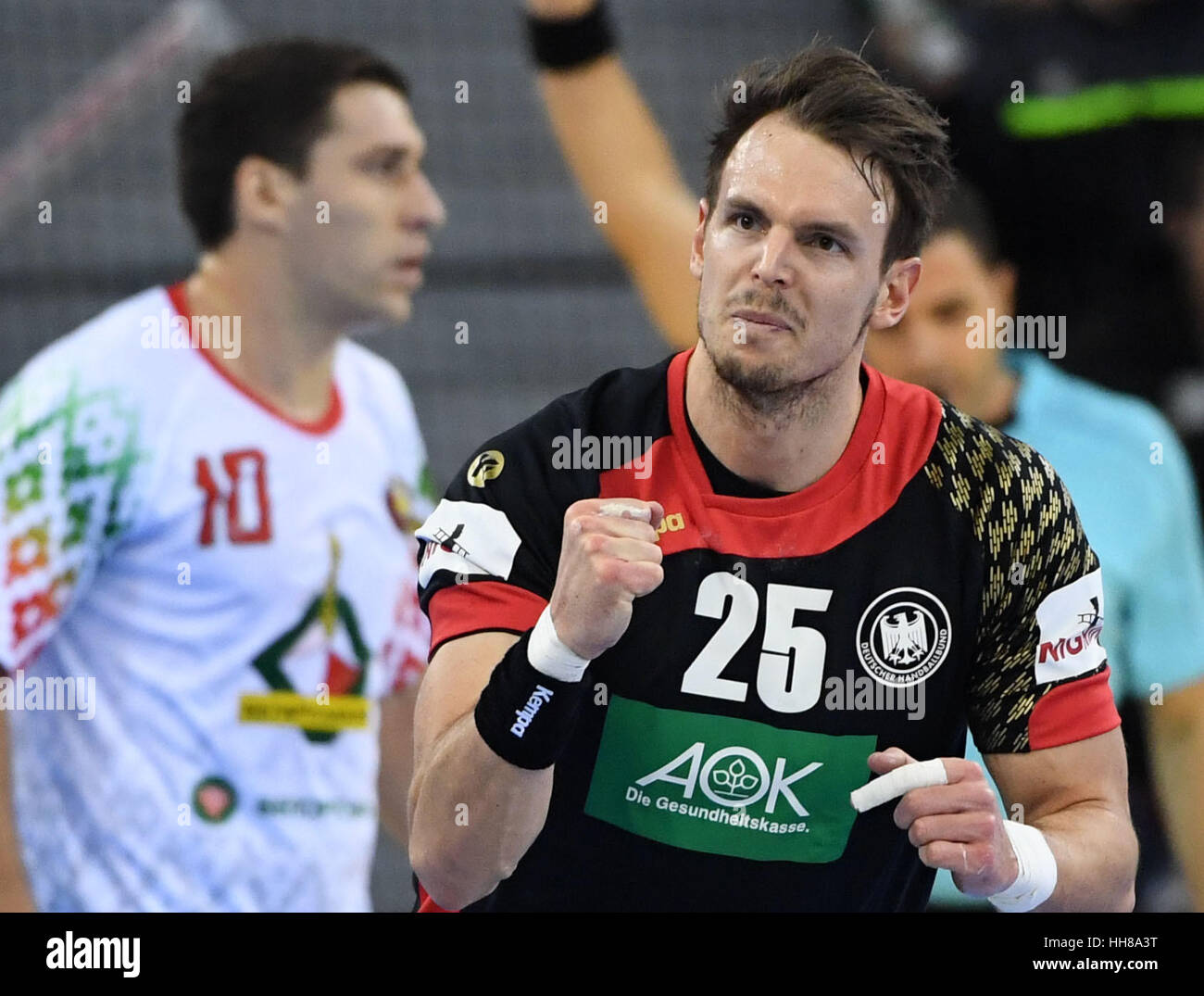Rouen, France. 18th Jan, 2017. Germany's Kai Haefner gestures next to ...