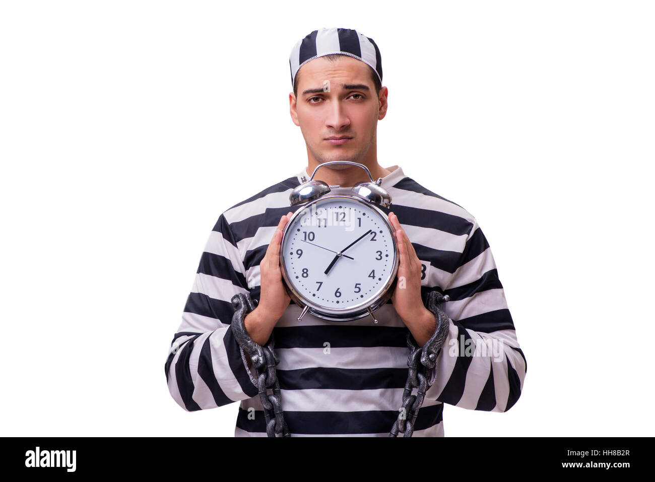 Man prisoner with clock isolated on white Stock Photo - Alamy