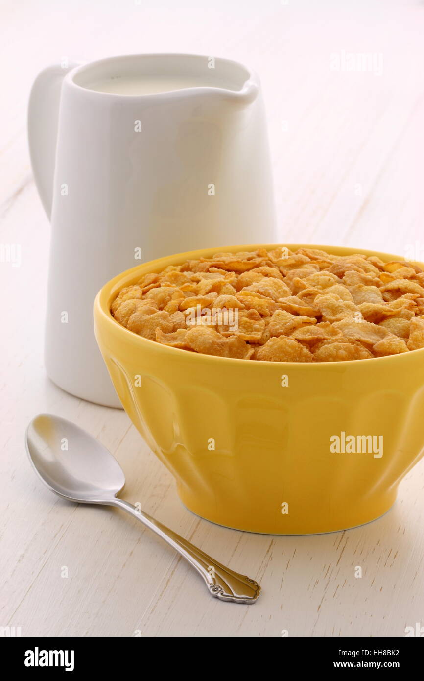 Delicious and nutritious breakfast corn flakes on retro vintage styling ...