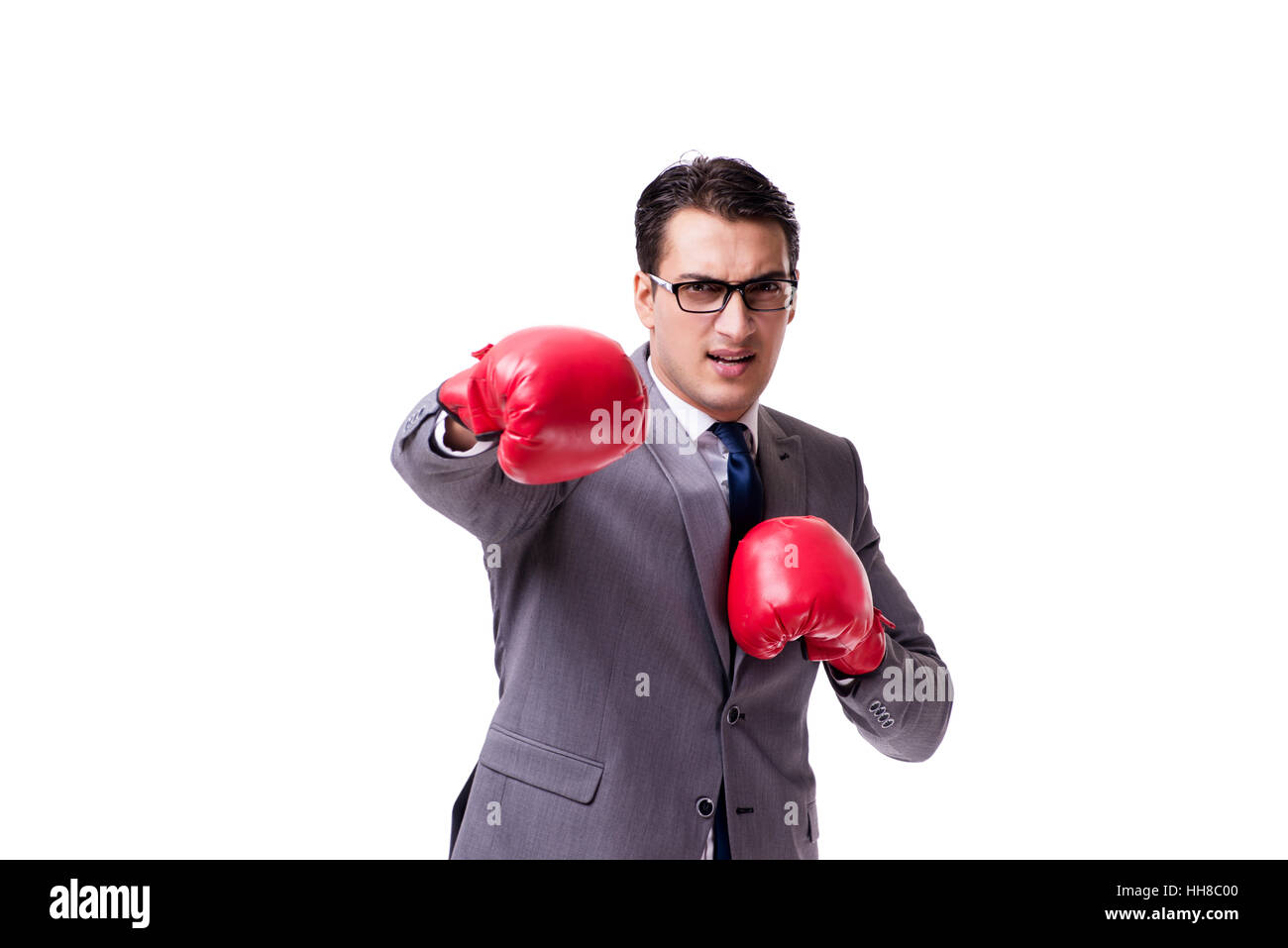 Businessman boxing isolated on the white background Stock Photo - Alamy