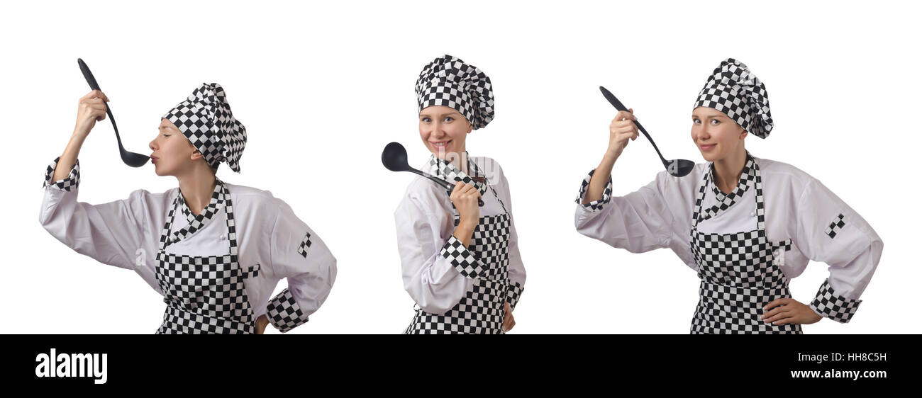 Woman chef in collages on white Stock Photo - Alamy