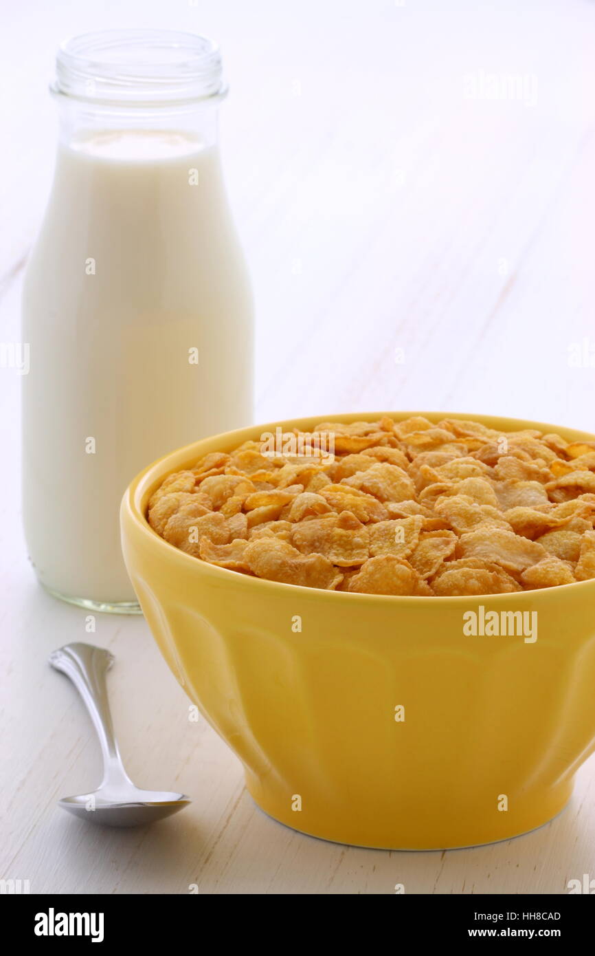 Delicious and nutritious breakfast corn flakes on retro vintage styling ...