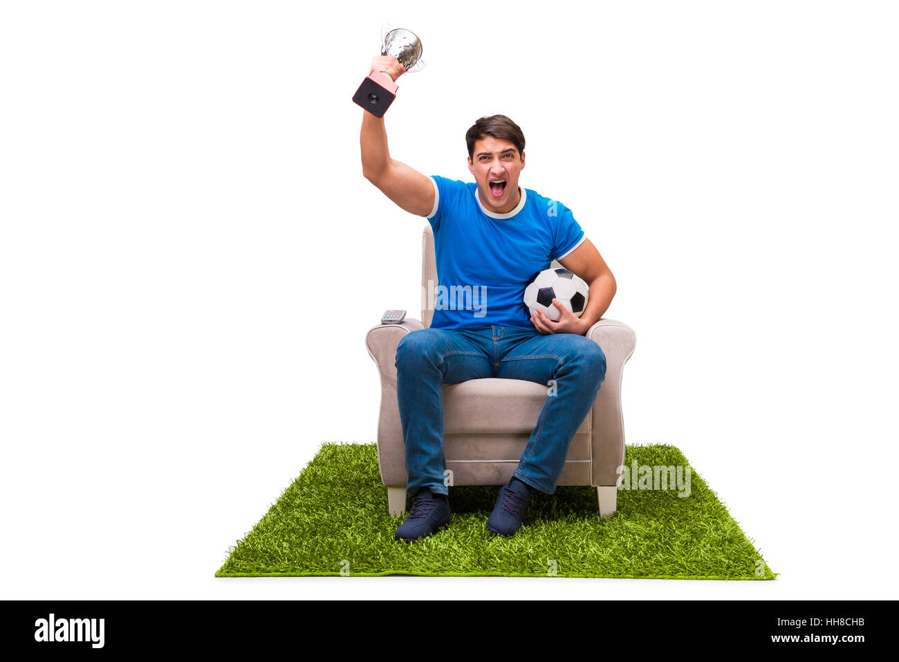 Man watching sports isolated on white background Stock Photo - Alamy