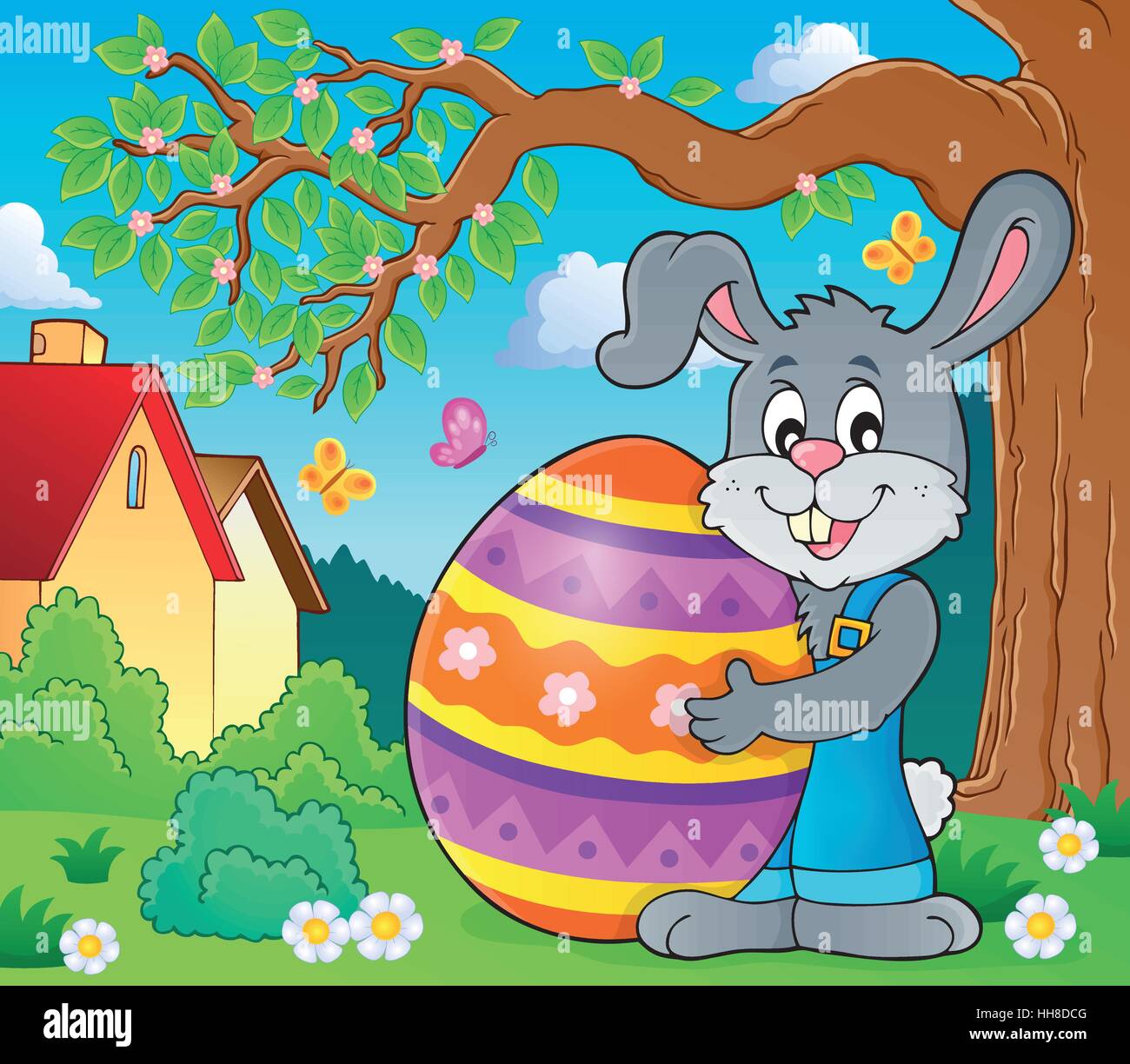 Bunny holding big Easter egg theme 3 - eps10 vector illustration Stock ...
