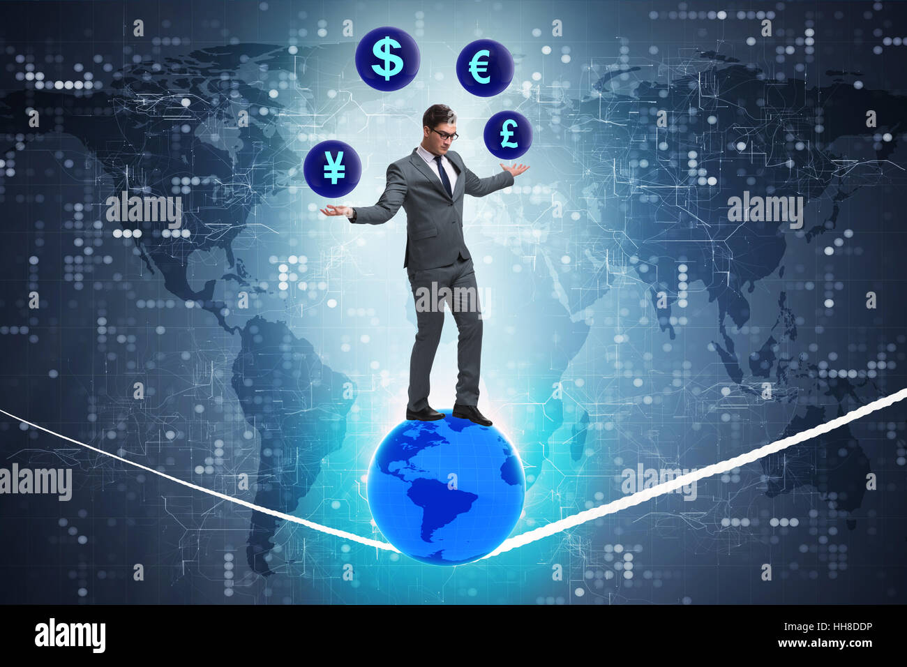Businessman juggling between various currencies Stock Photo - Alamy