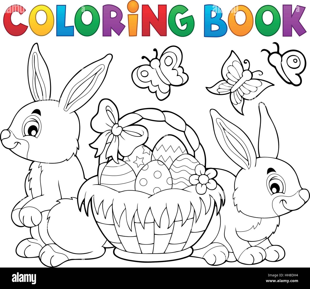 Coloring book Easter basket and rabbits - eps10 vector illustration ...
