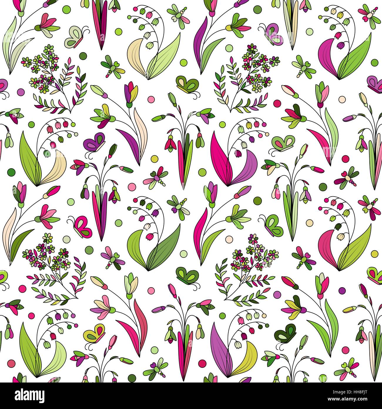 Beautiful vintage seamless pattern with colorful wild spring flowers on ...