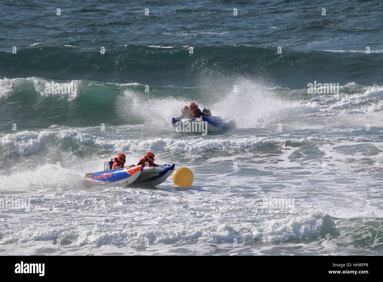 Zapcat offshore RIB circuit racing at Fistral Beach Newquay UK Stock ...