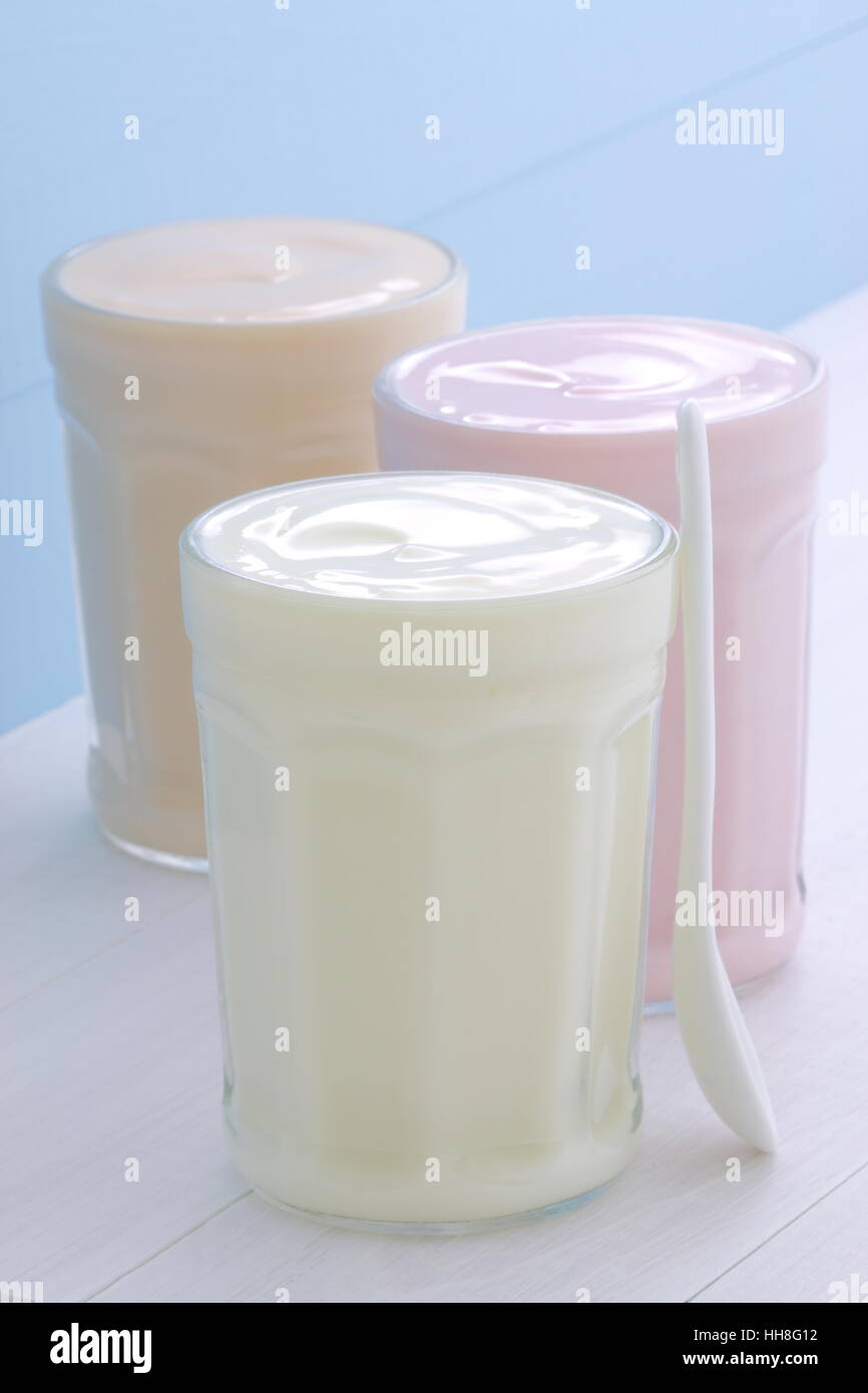 fresh healthy and delicious assorted yogurts Stock Photo - Alamy