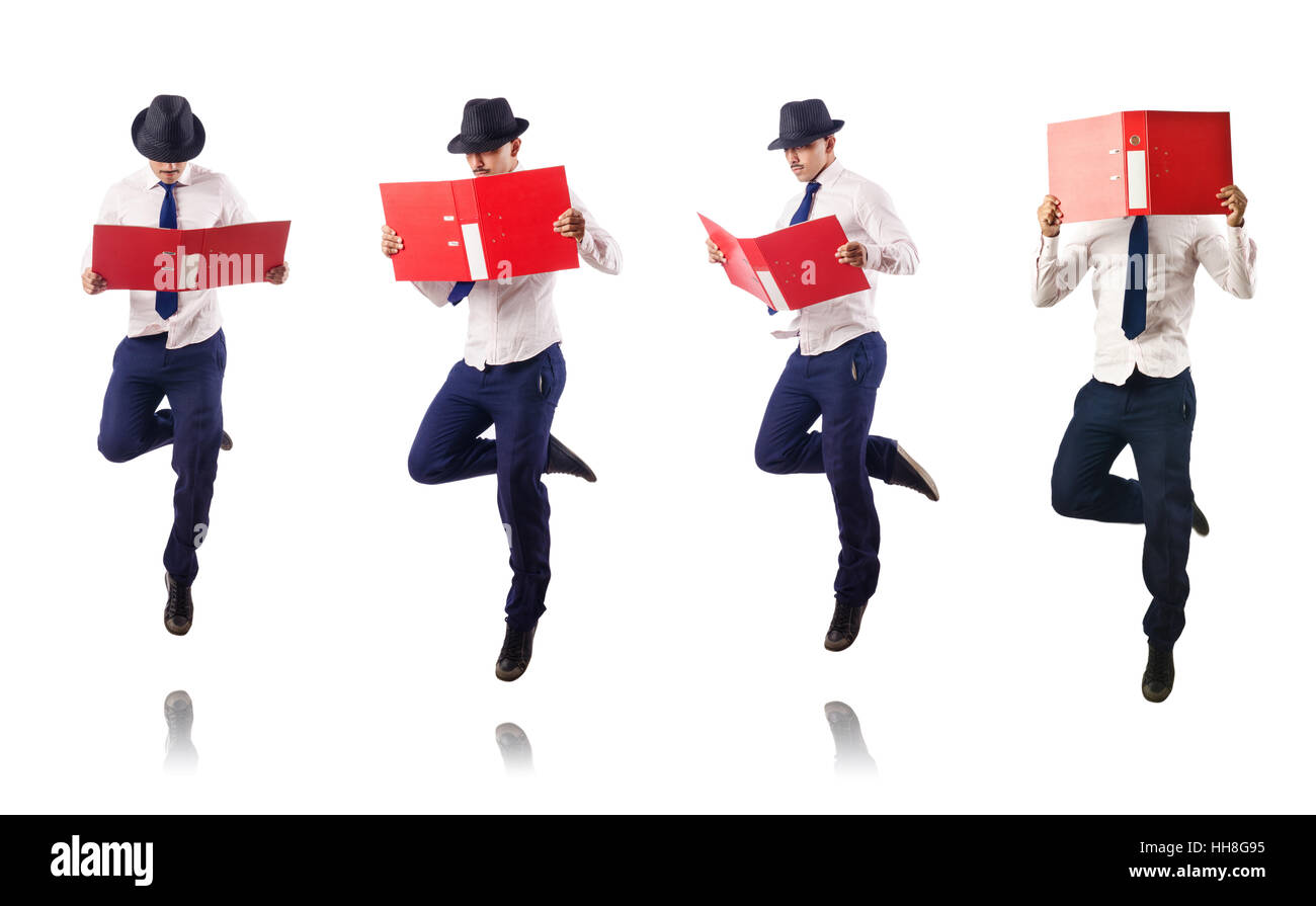 Jumping businessman isolated on white Stock Photo - Alamy