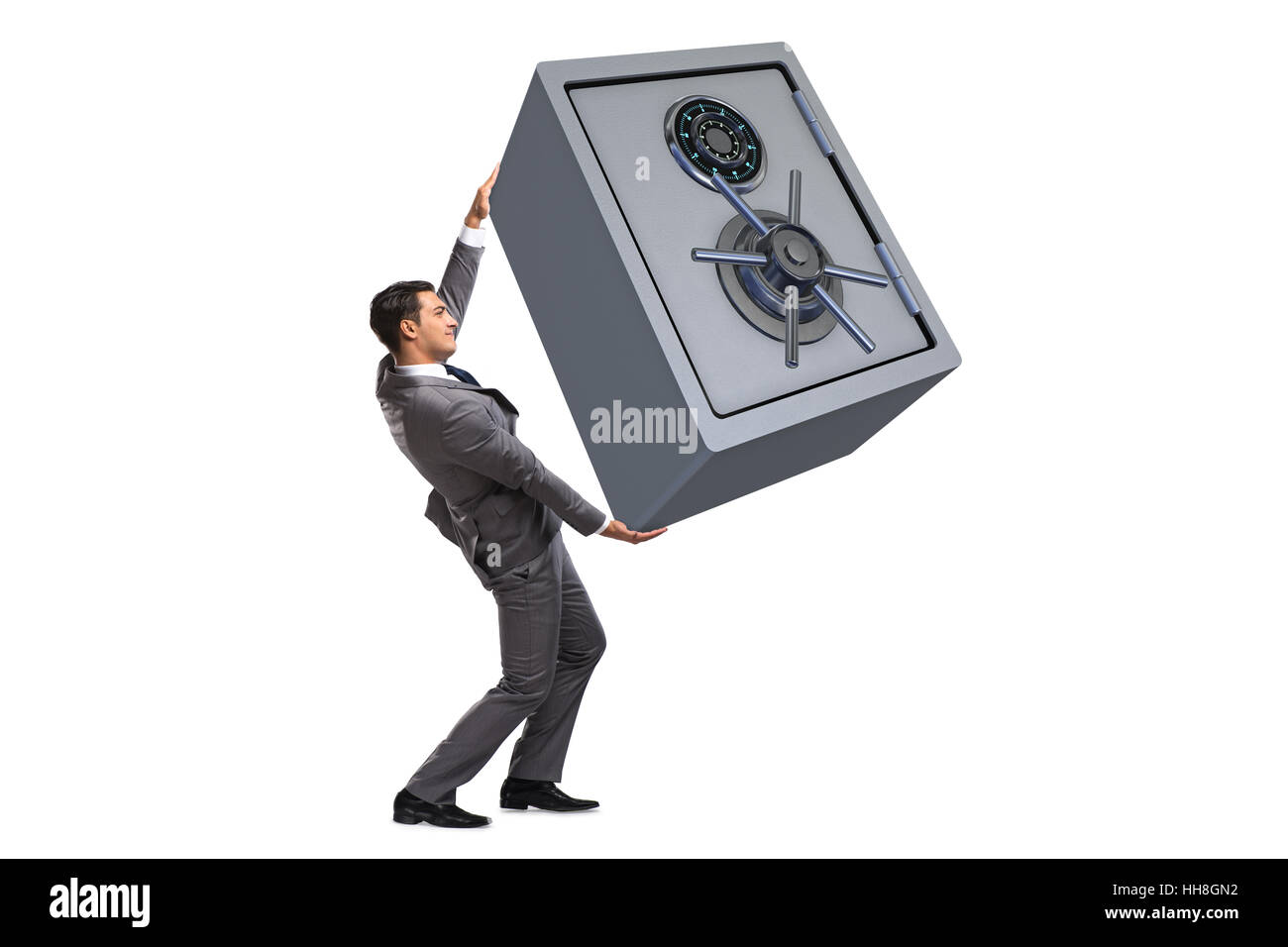 Businessman carrying safe isolated on white Stock Photo - Alamy