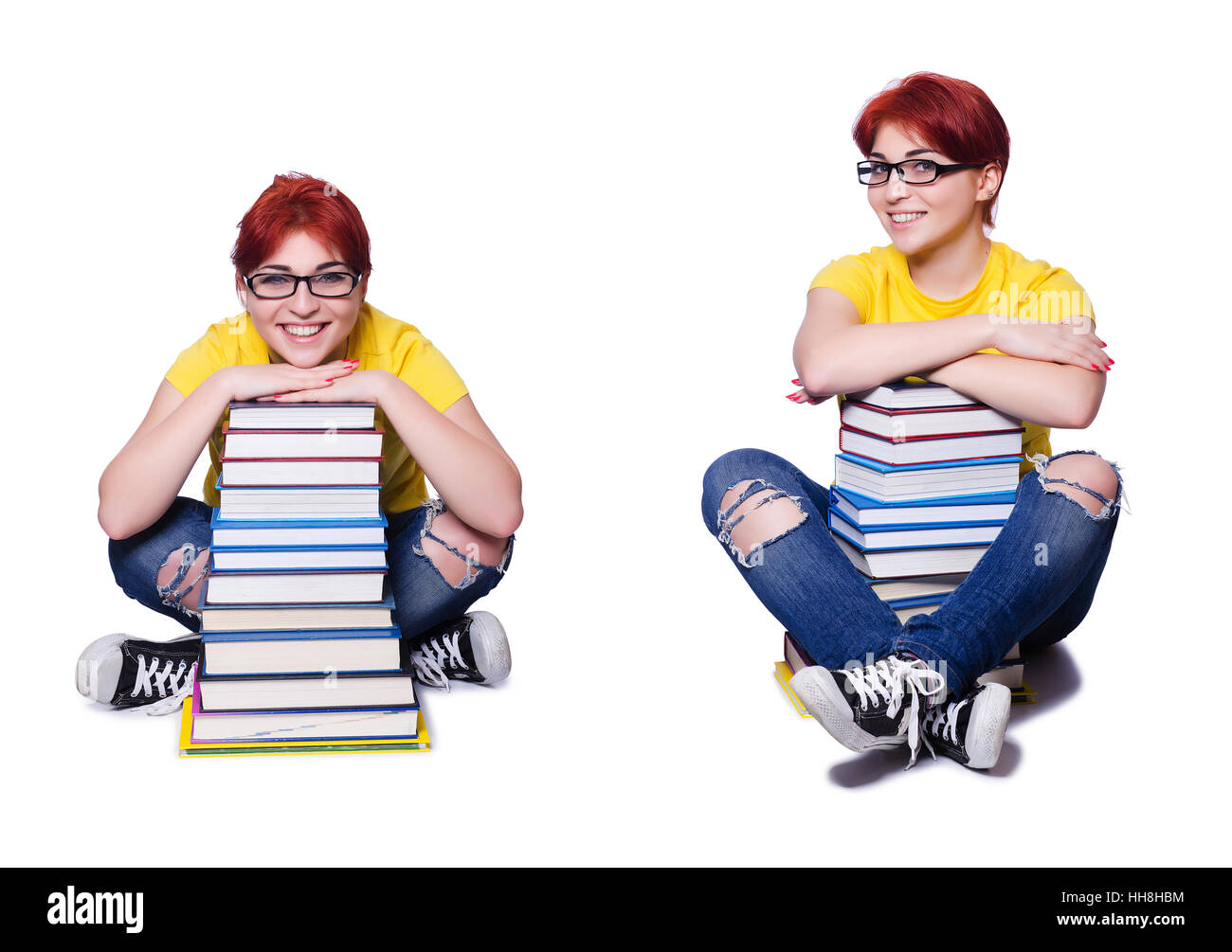 Collage of young female student on white Stock Photo - Alamy