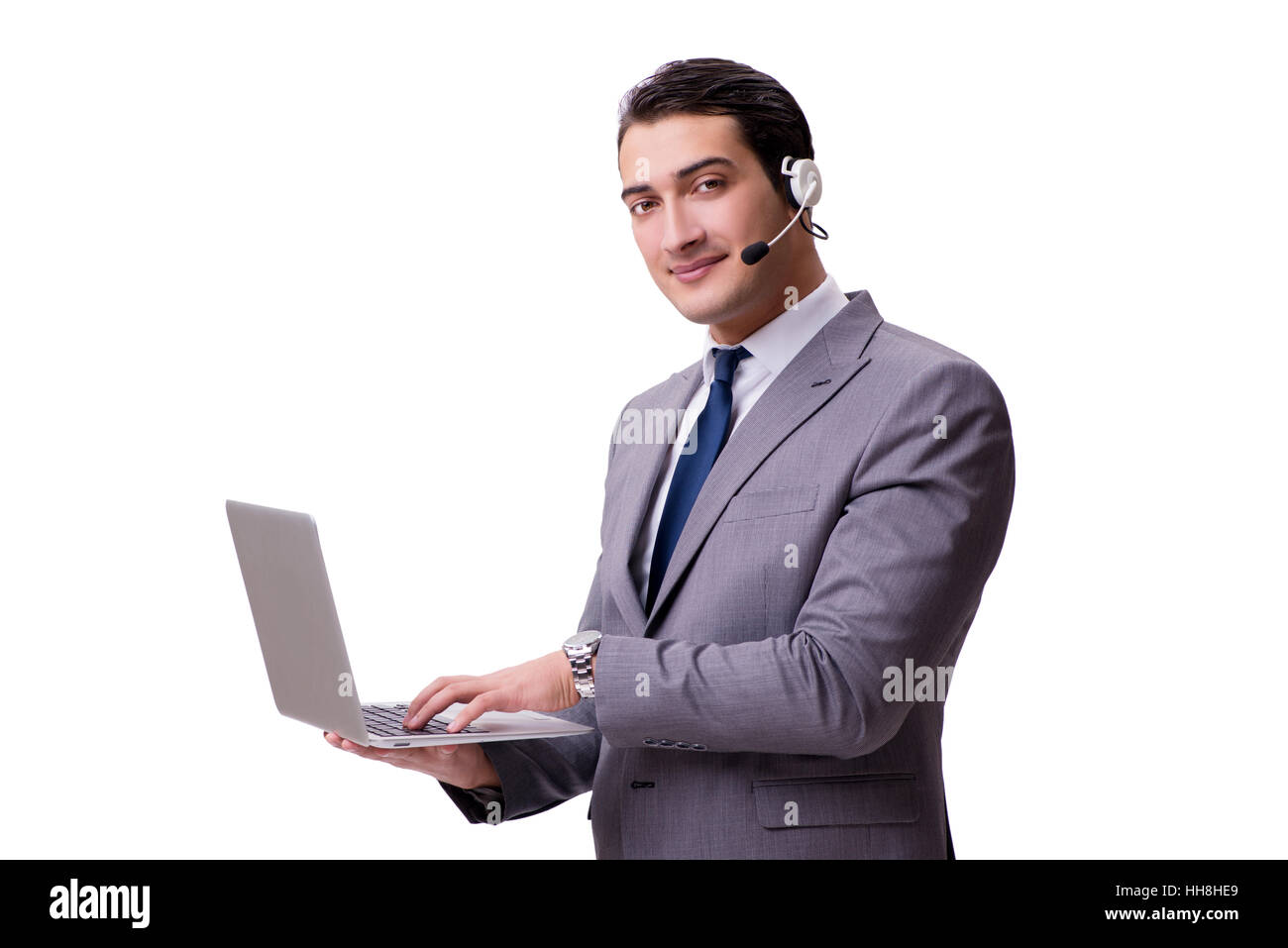 Handsome man with headset isolated on white Stock Photo - Alamy