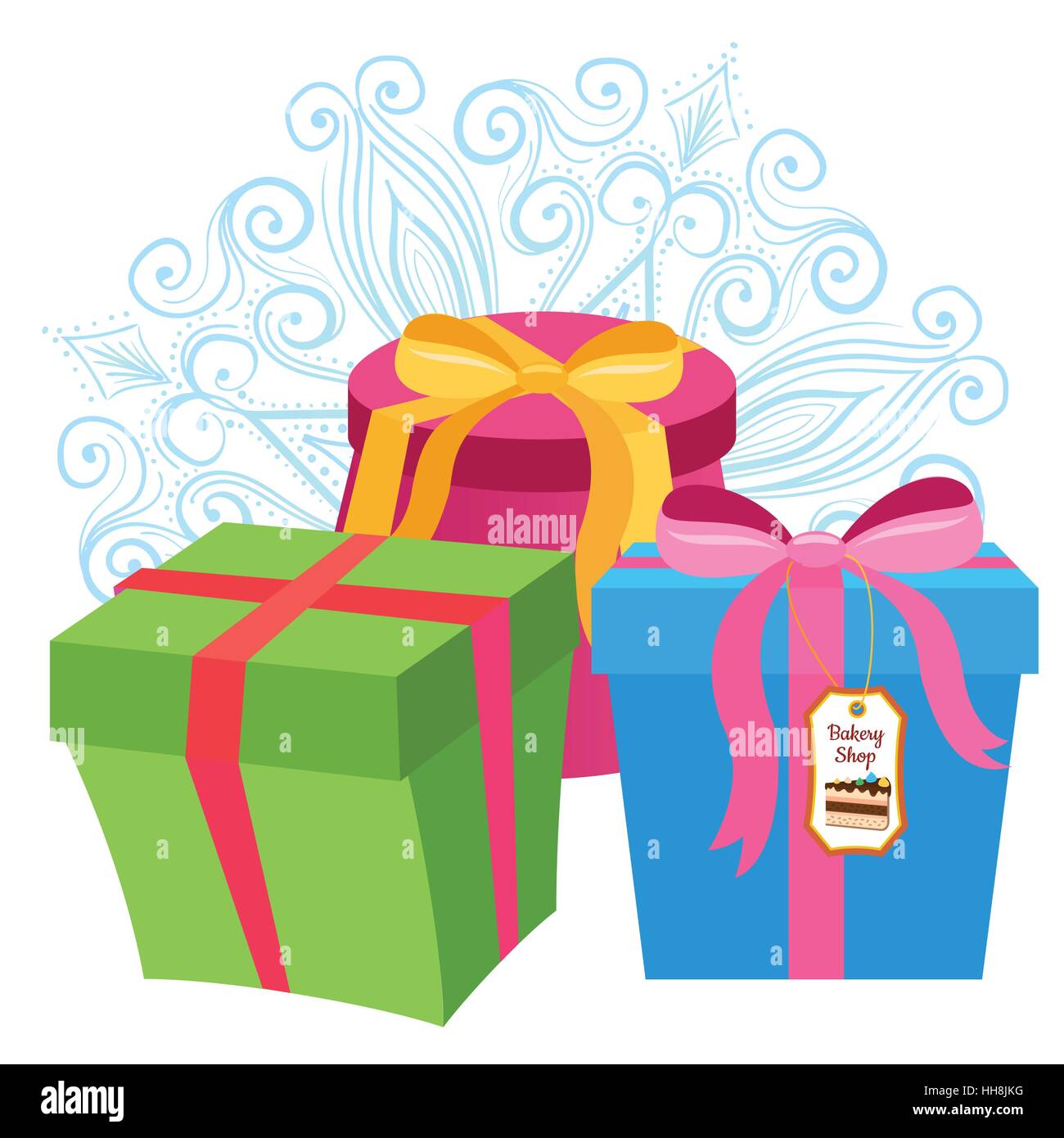 Set of three different colorful isolated present gift boxes - flat ...