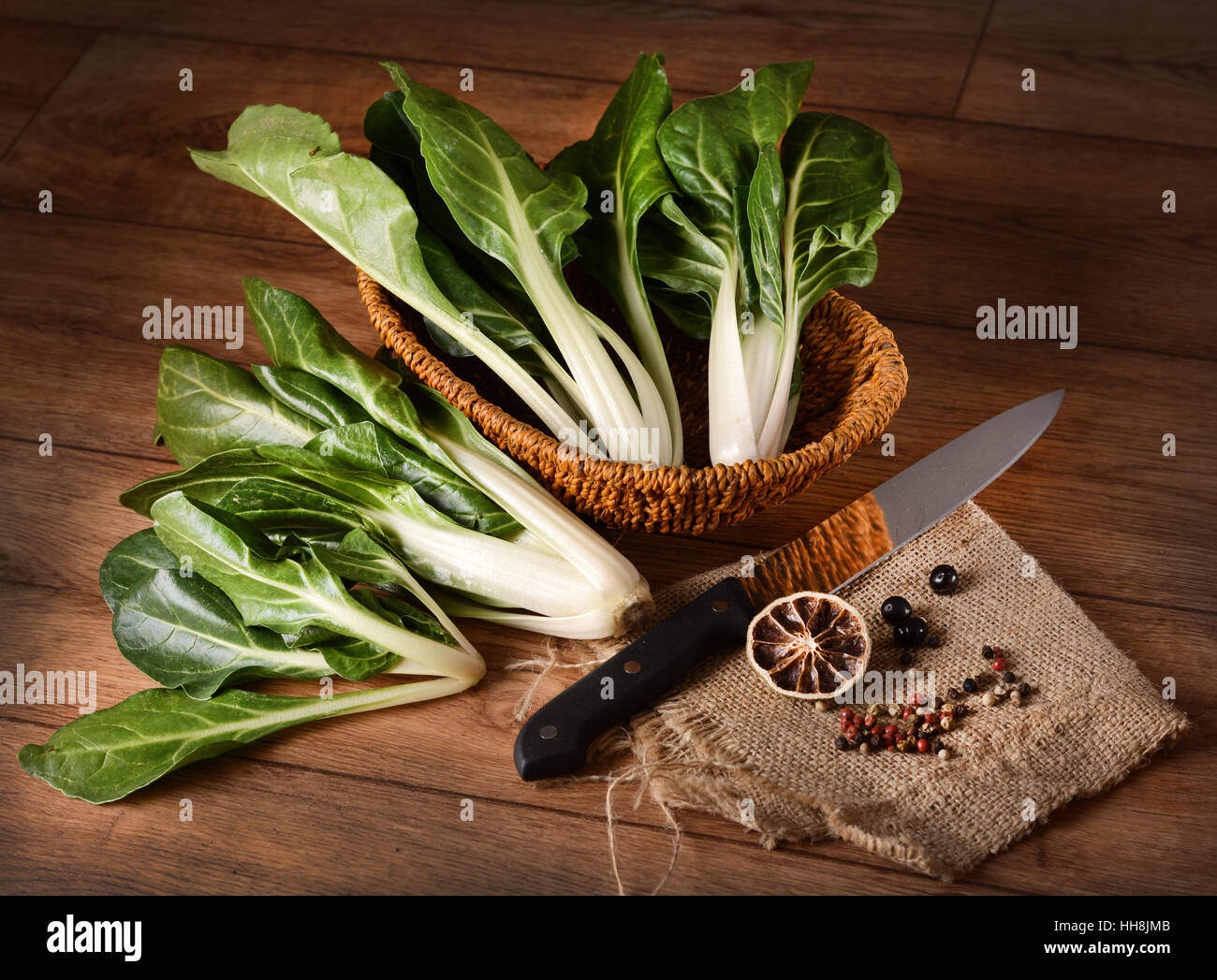 bunches of fresh chard on the wood table Stock Photo - Alamy