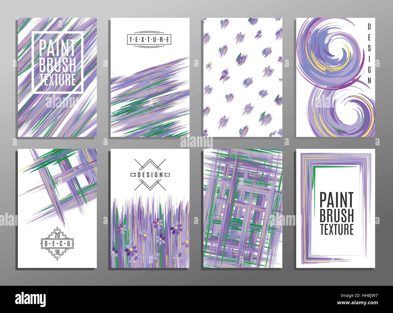 Set of artistic creative universal cards. Paint brash texture. Drawn ...