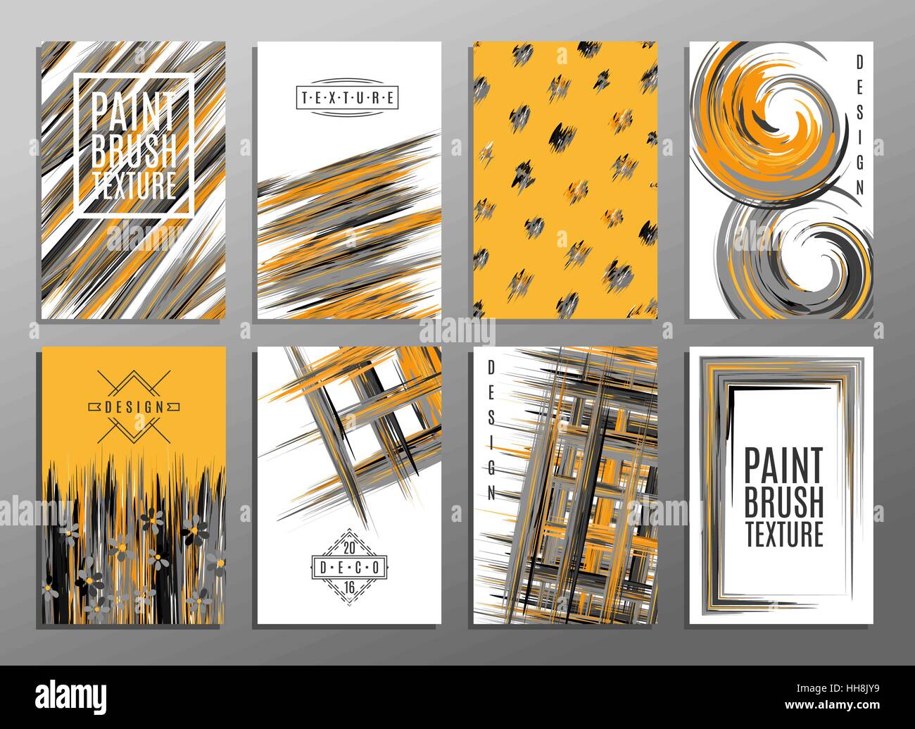 Template. Set of creative universal cards. Paint brush texture. Design ...