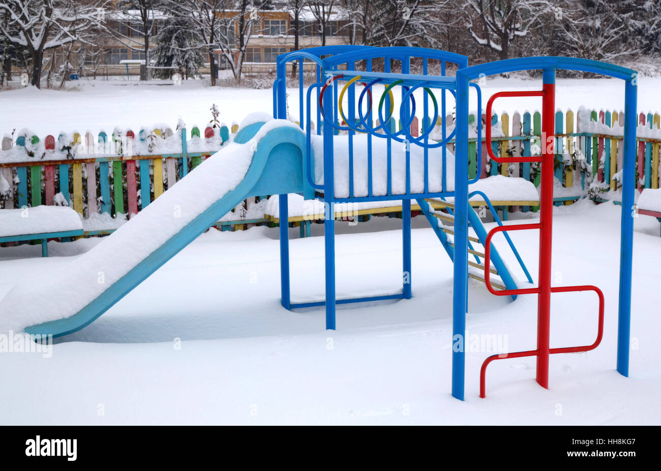 Children's playground covered with snow in winter Stock Photo - Alamy