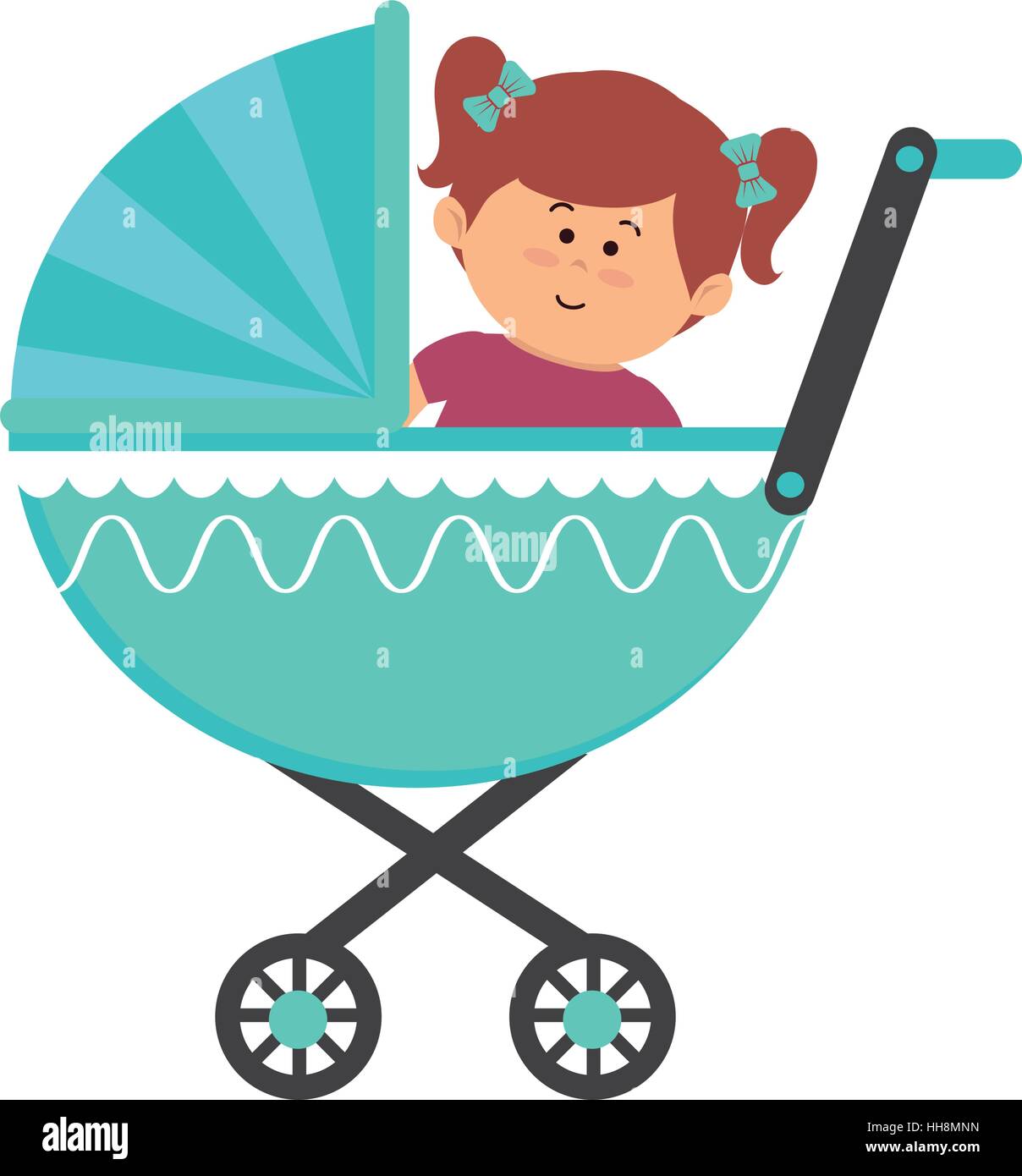 cute little girl character in baby cart vector illustration design ...