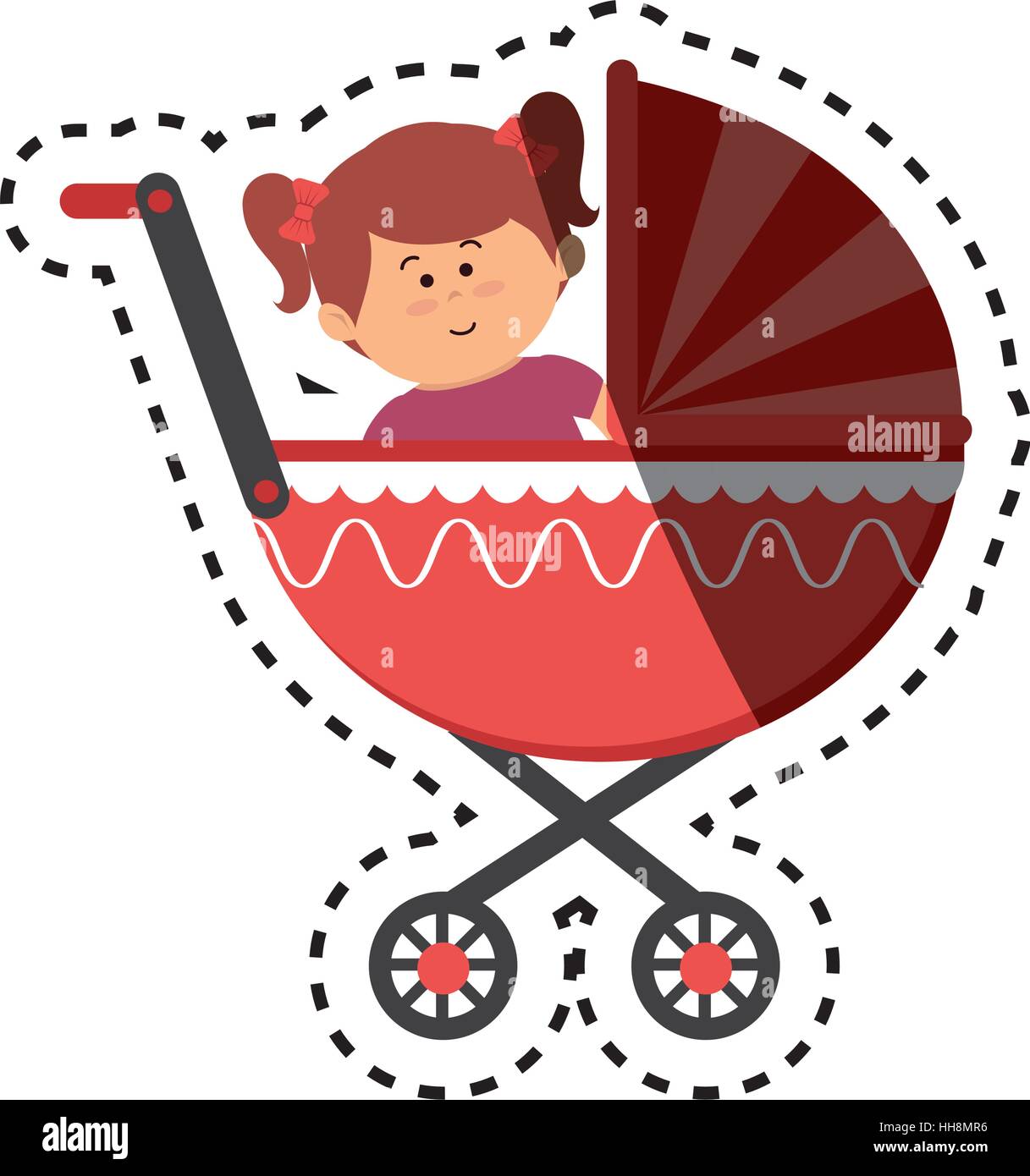 cute little girl character in baby cart vector illustration design ...