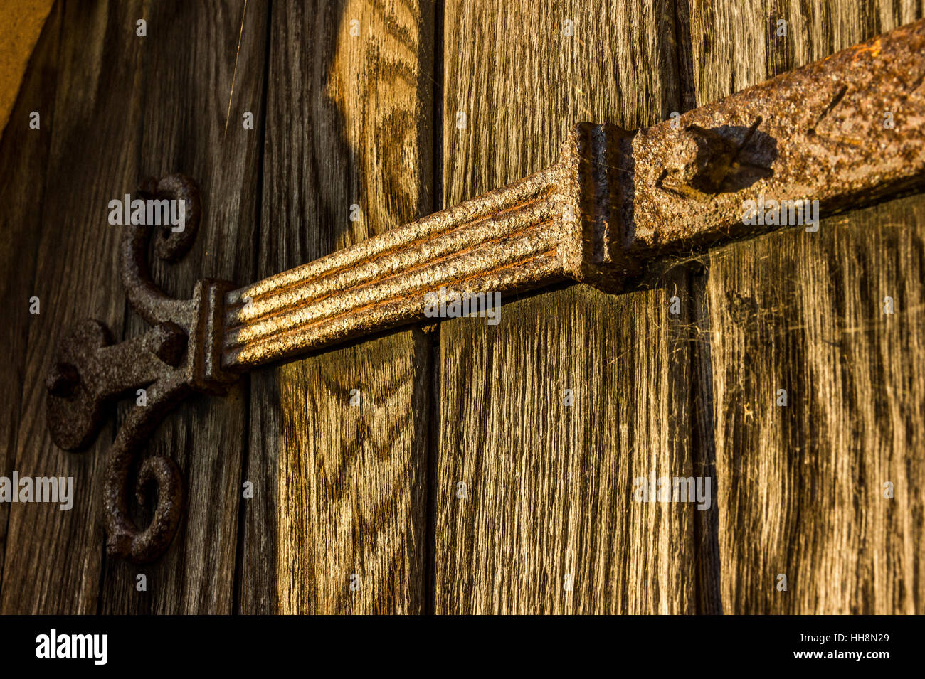 Gothic Iron hinges on the door of a historic church in the South of ...