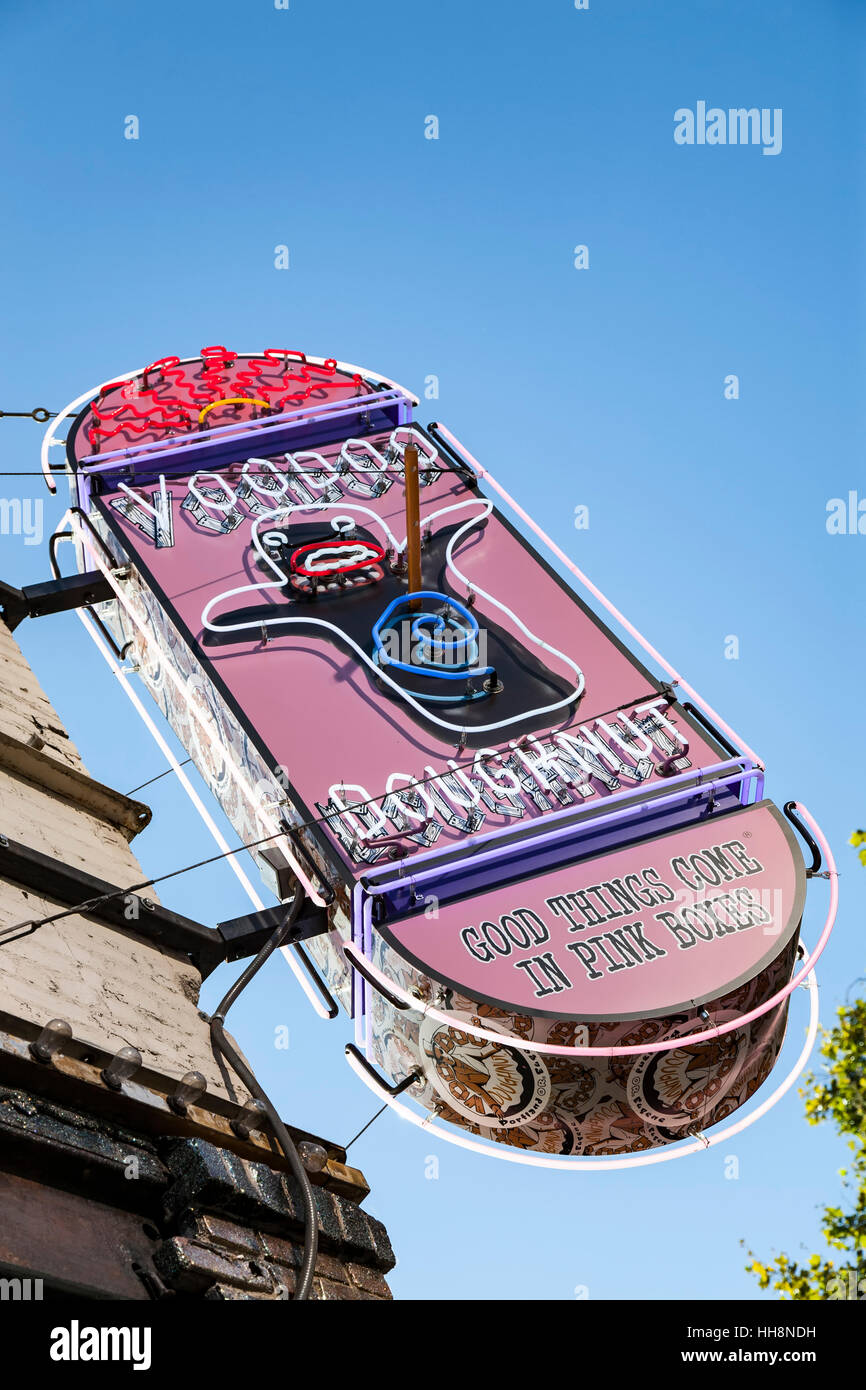 Neon sign, Voodoo Doughnut, Portland, Oregon USA Stock Photo - Alamy