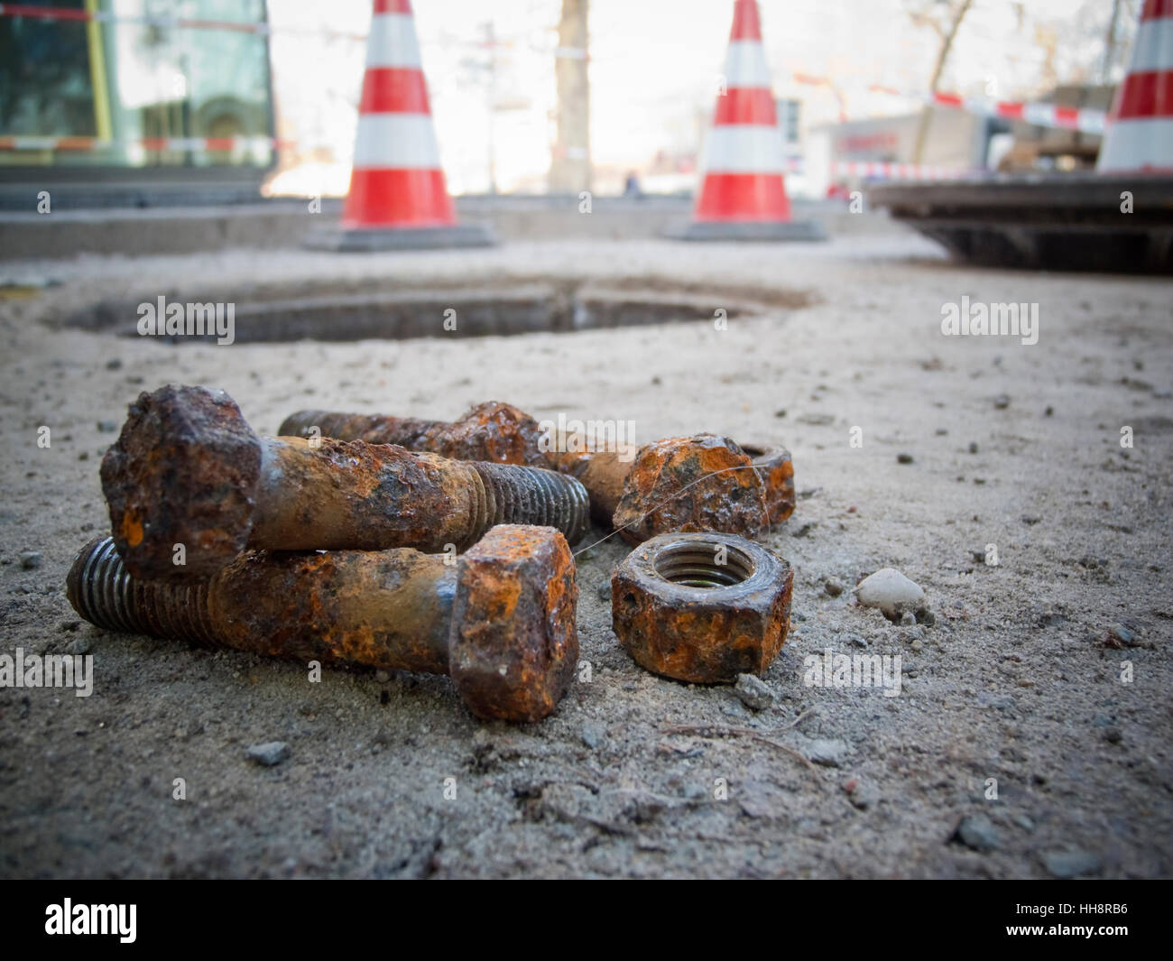 detail, screws, rust, bolted joint, nuts, construction site, objects ...