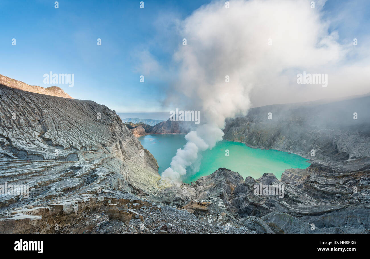 Volcano Kawah Ijen, volcanic craters with crater lake and steaming ...