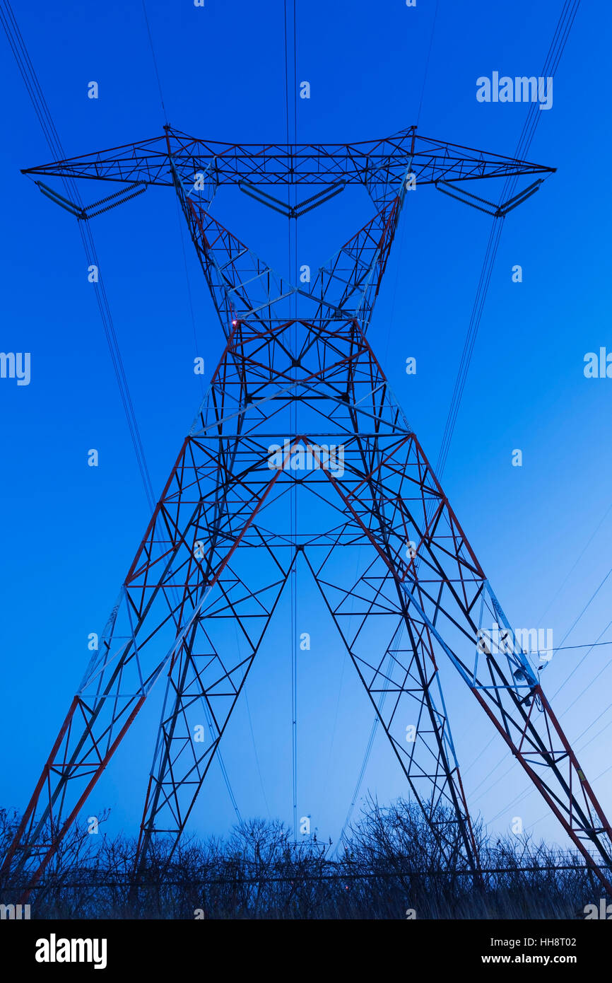 Hydro electricity transmission tower at dusk, Quebec, Canada Stock ...