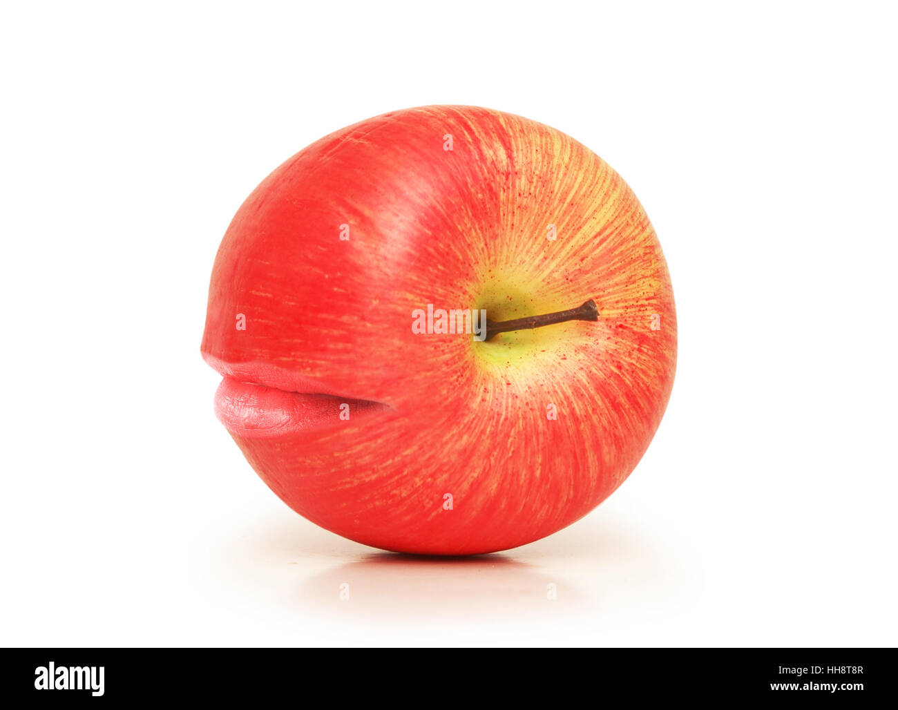 Apple with mouth isolated on white Stock Photo - Alamy