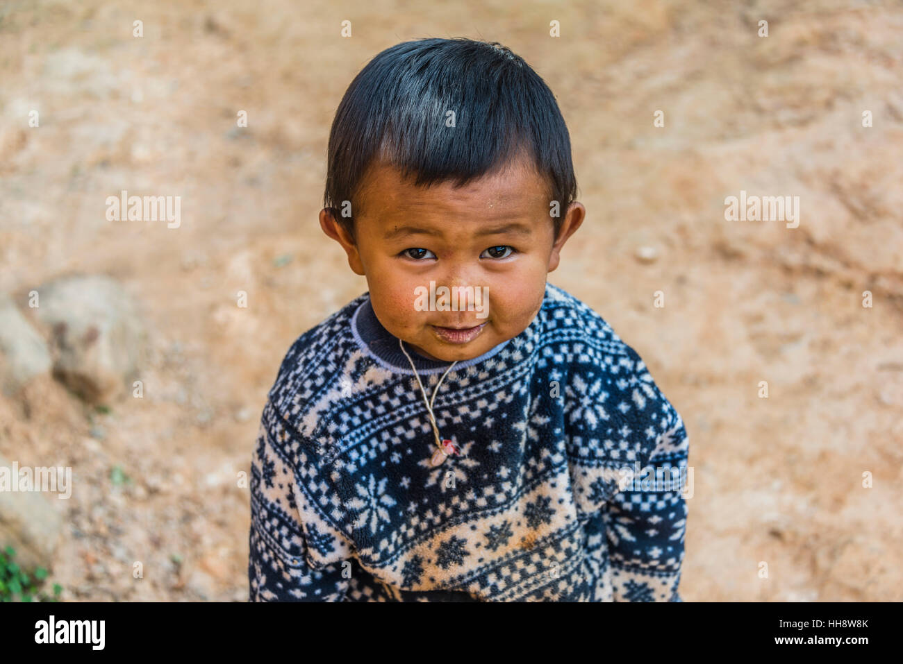Little boy, portrait, Palaung hilltribe, Palaung Village in Kyaukme ...