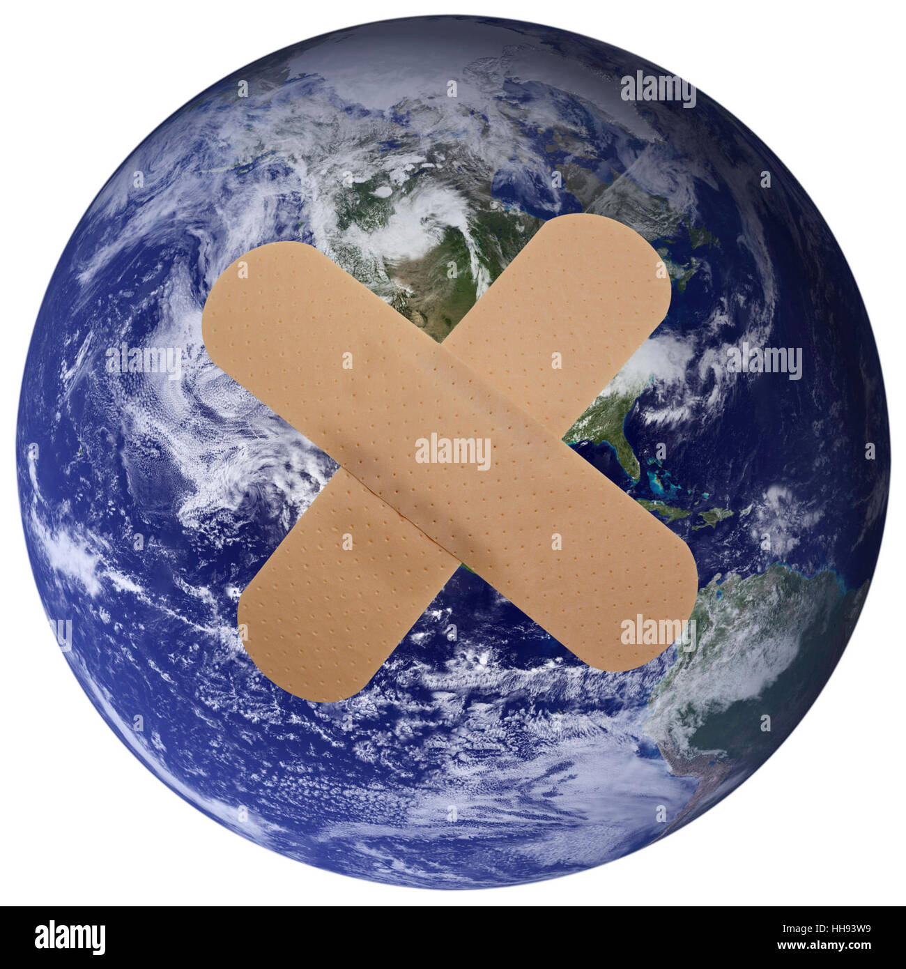 Our world is Plastered!Heal the world - plaster on planet earth Stock ...