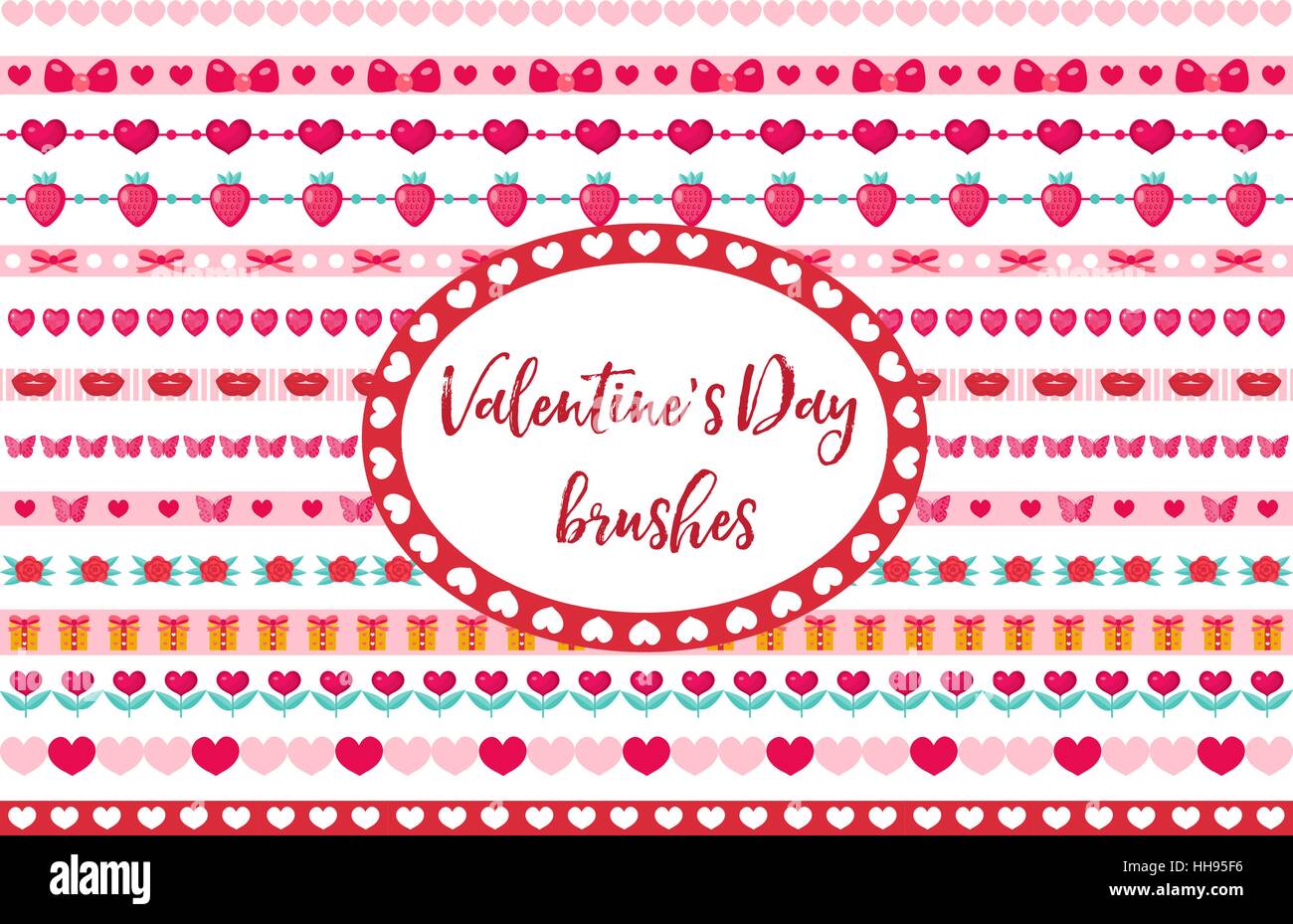 Valentines Day borders set. Cute heart, flowers ornament. Isolated on ...