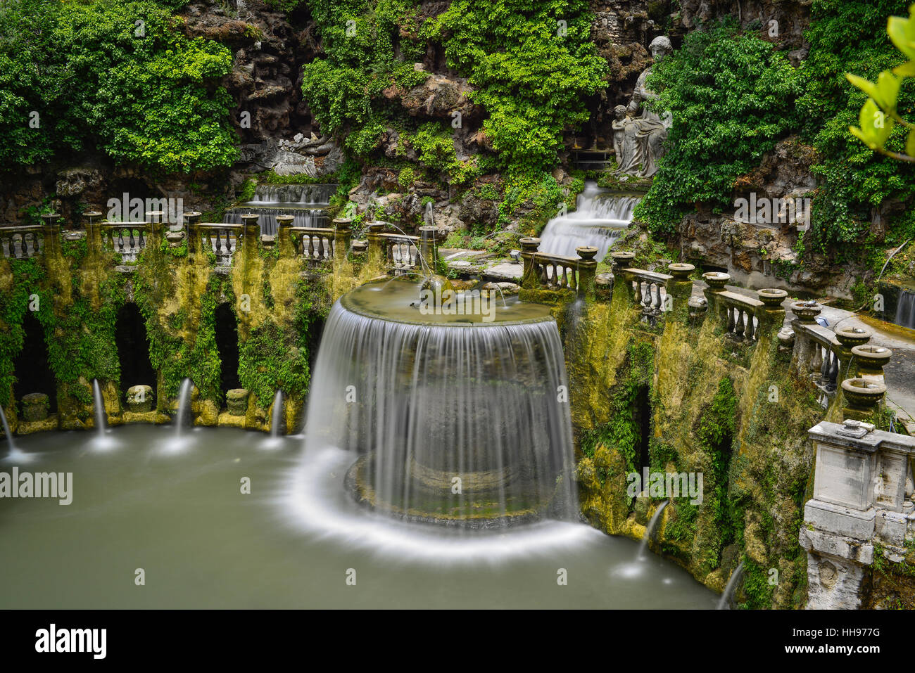 waterfall and garden of the villa of cardinal Ippolito d`Este, Tivoli ...