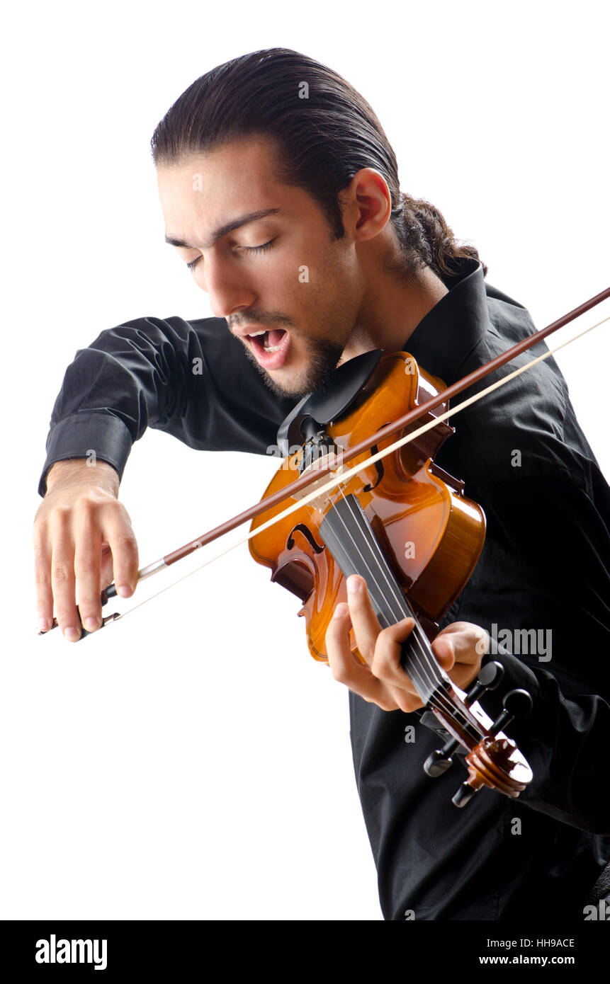 Violin player isolated on white Stock Photo - Alamy