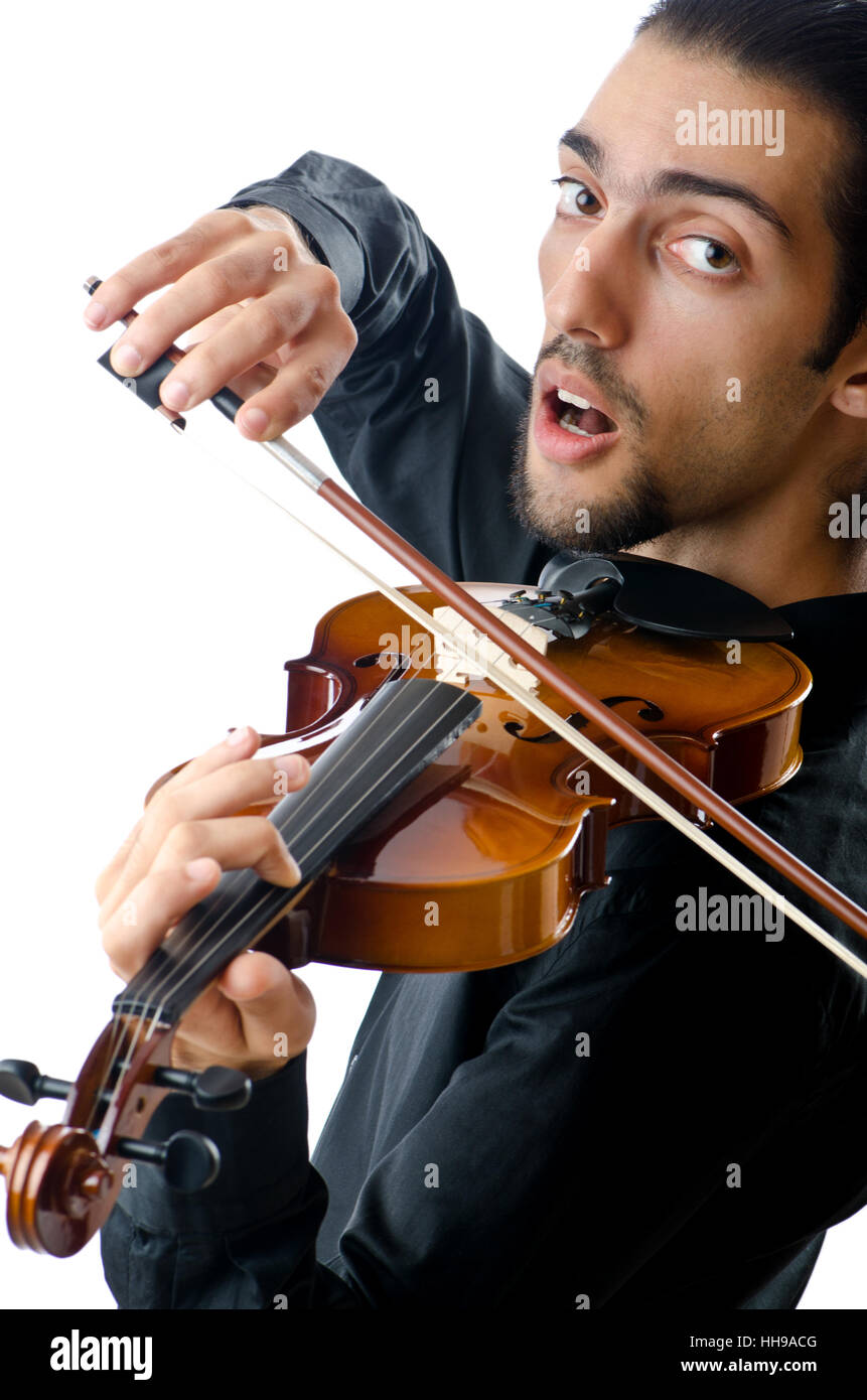 Violin player isolated on white Stock Photo - Alamy