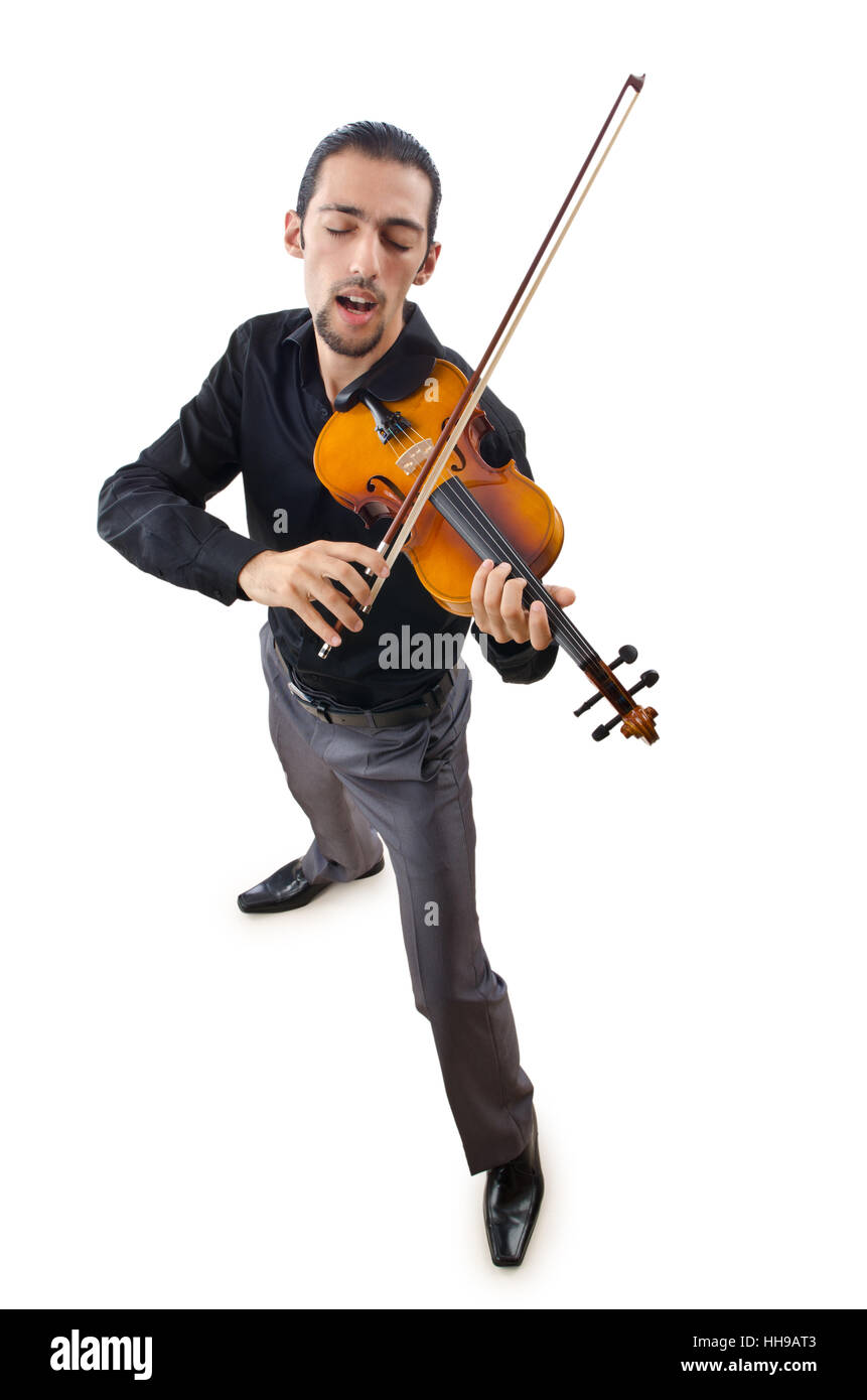 Violin player isolated on white Stock Photo - Alamy