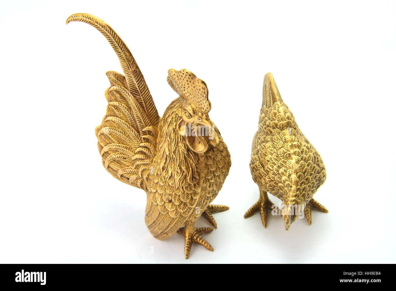 isolated, golden, decor, brass, chicken, hen, object, cultural, culture ...