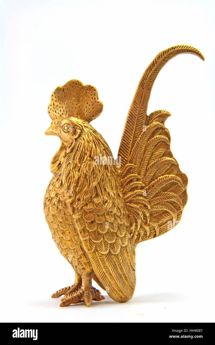 isolated, golden, decor, brass, chicken, hen, object, cultural, culture ...