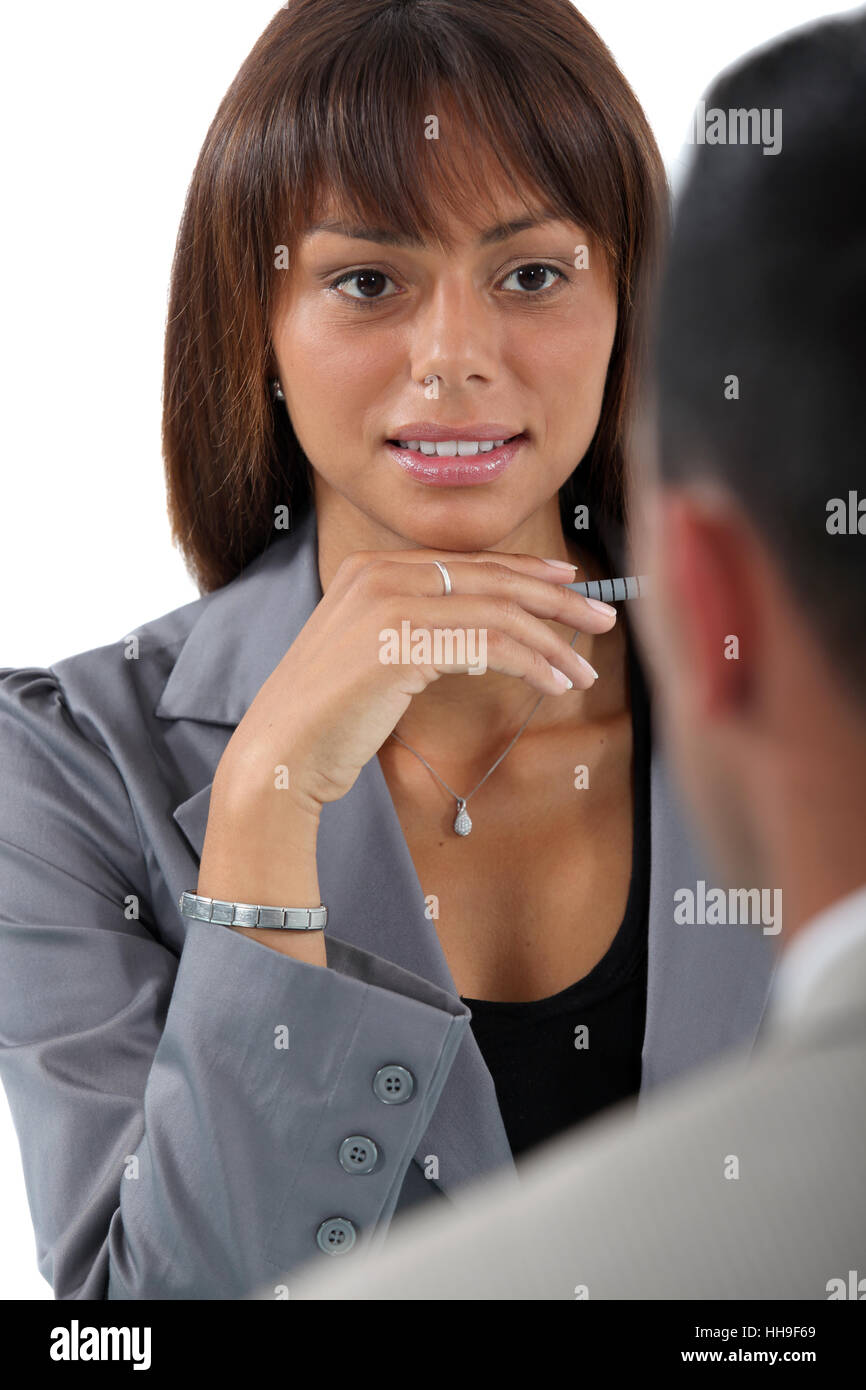 African, assessment, woman, conversation, interview, job, closeup ...