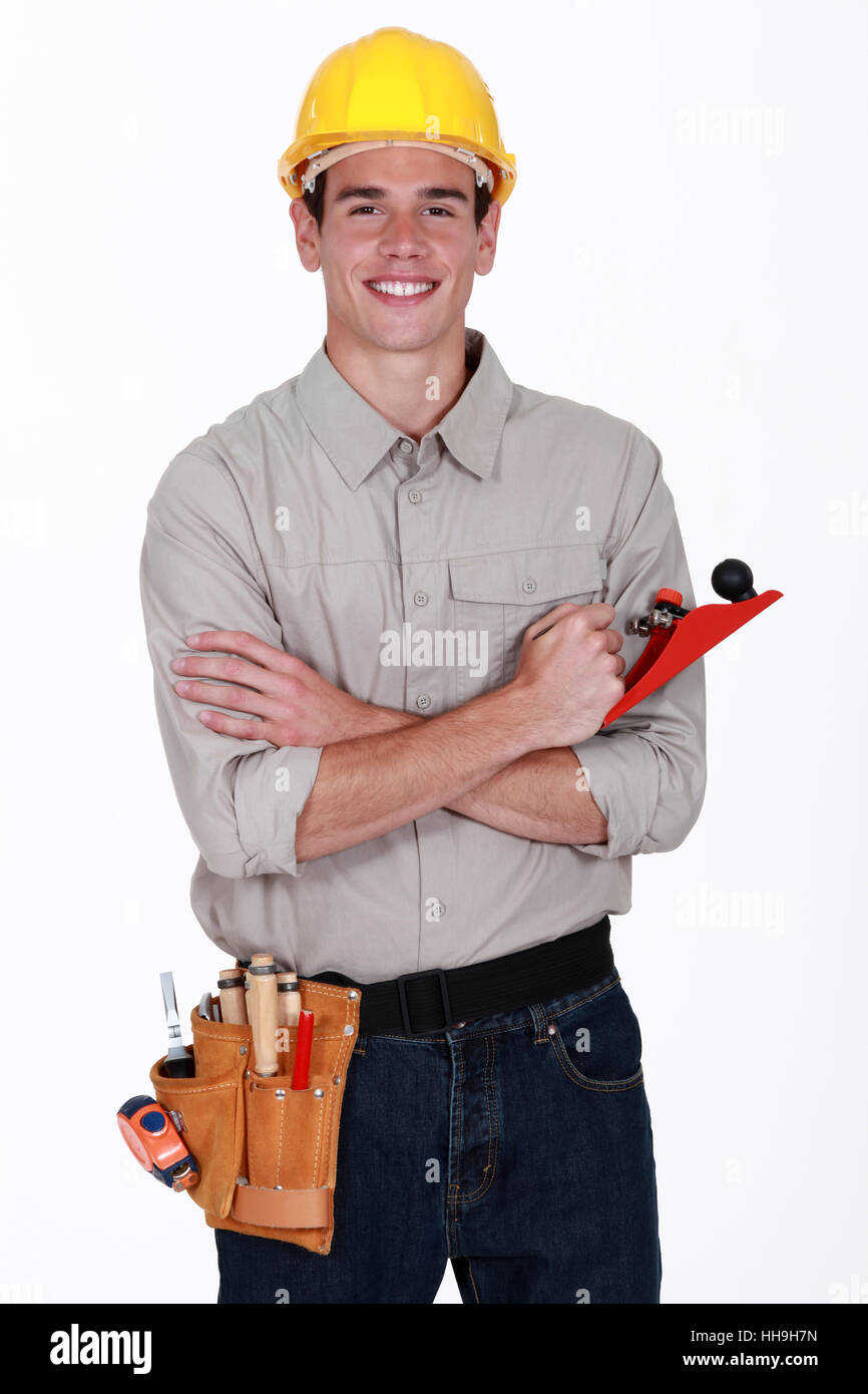 blue, adult, down, collar, adults, builder, employee, backdrop ...