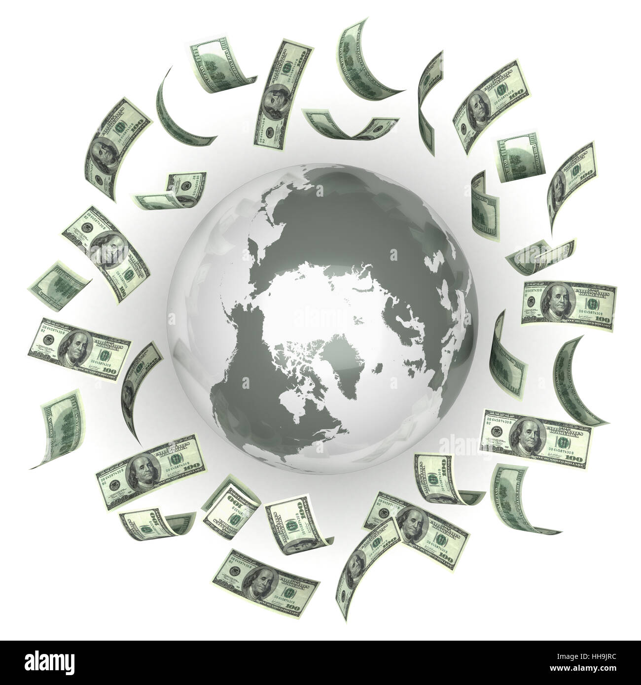 Flying dollar bill world map globe earth hi-res stock photography and ...