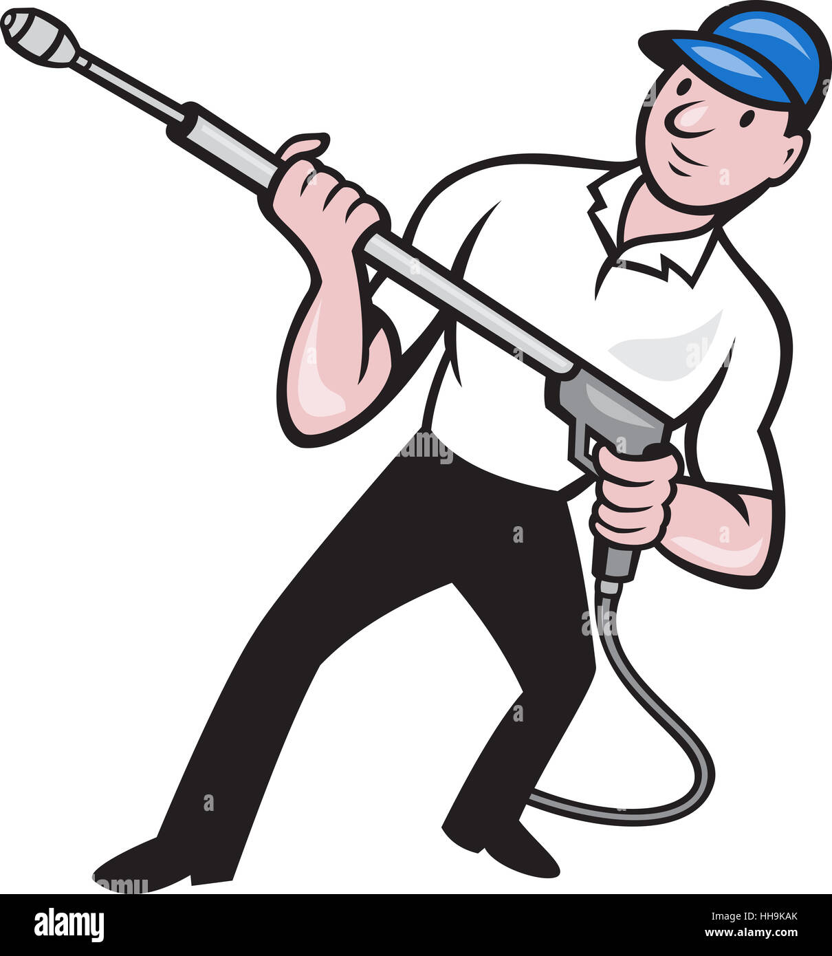 Illustration of a worker with water blaster pressure power washing ...